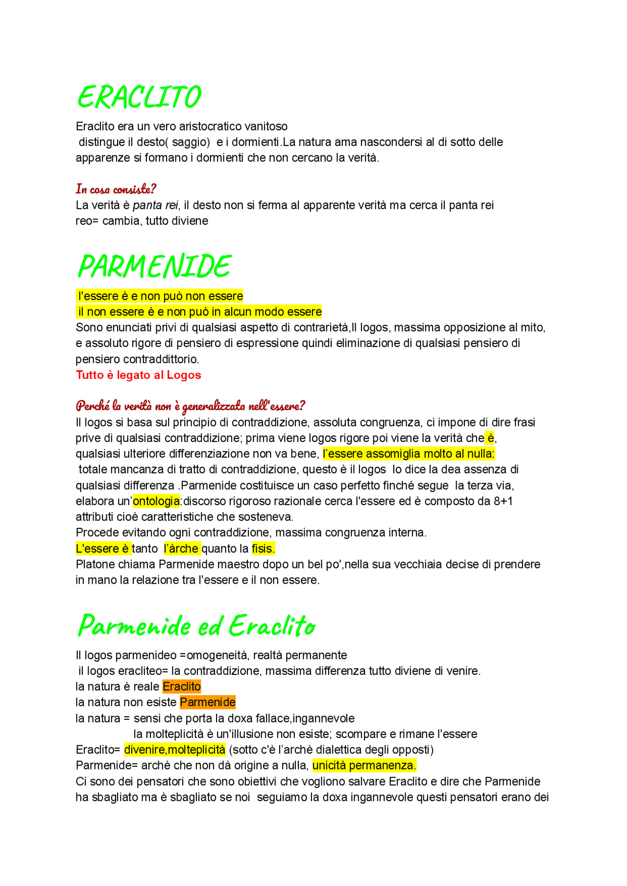 Eraclito, Parmenide, Democrito e i Sofisti - Docsity