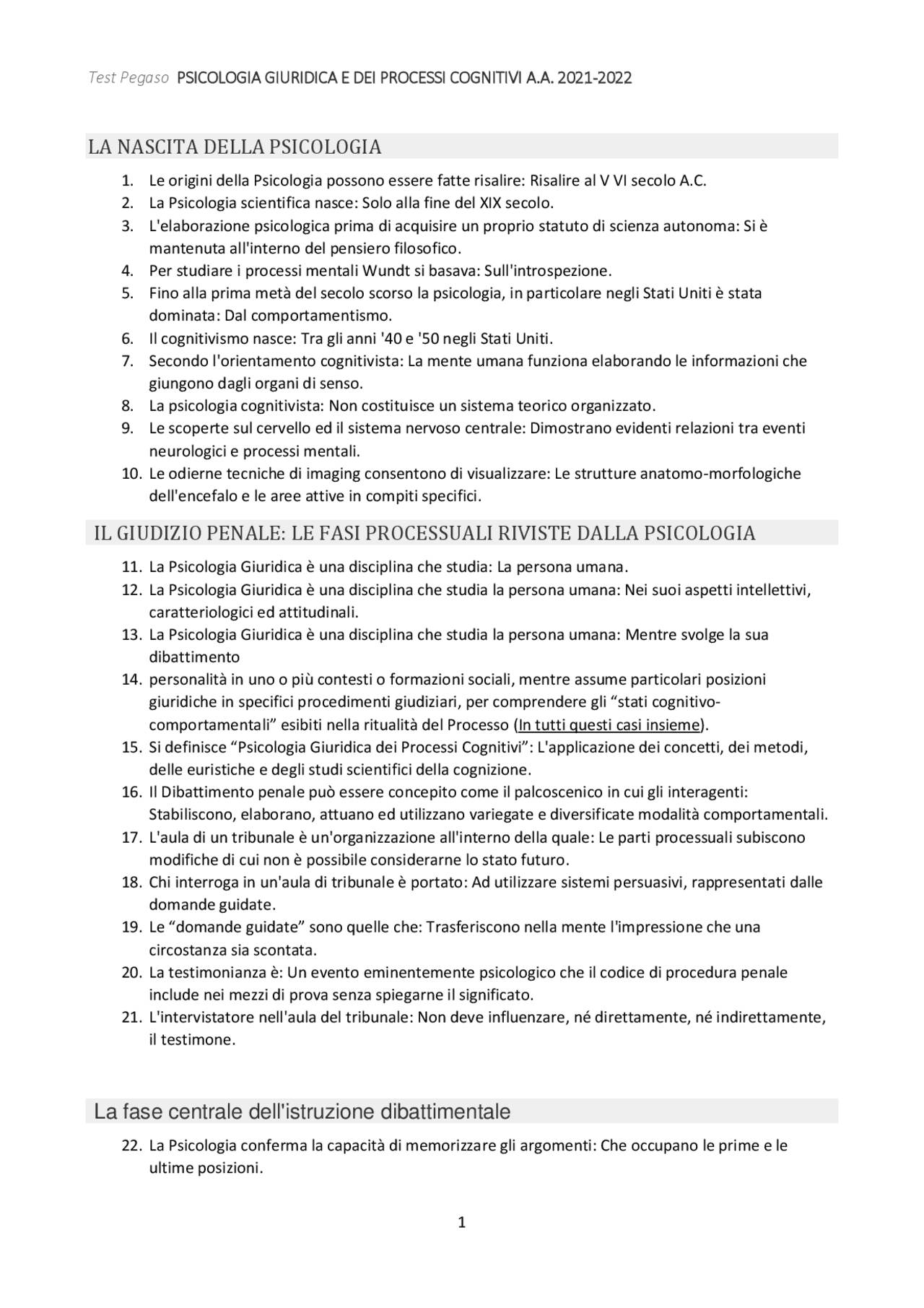 Psicologia Giuridica E Dei Processi Cognitivi Docsity