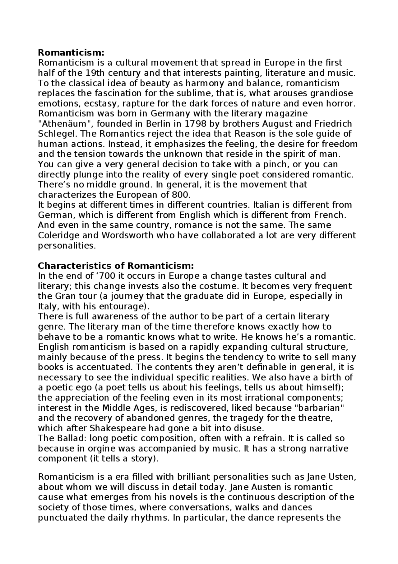 Romanticism,Jane Austen and Pride and Prejudice - Docsity