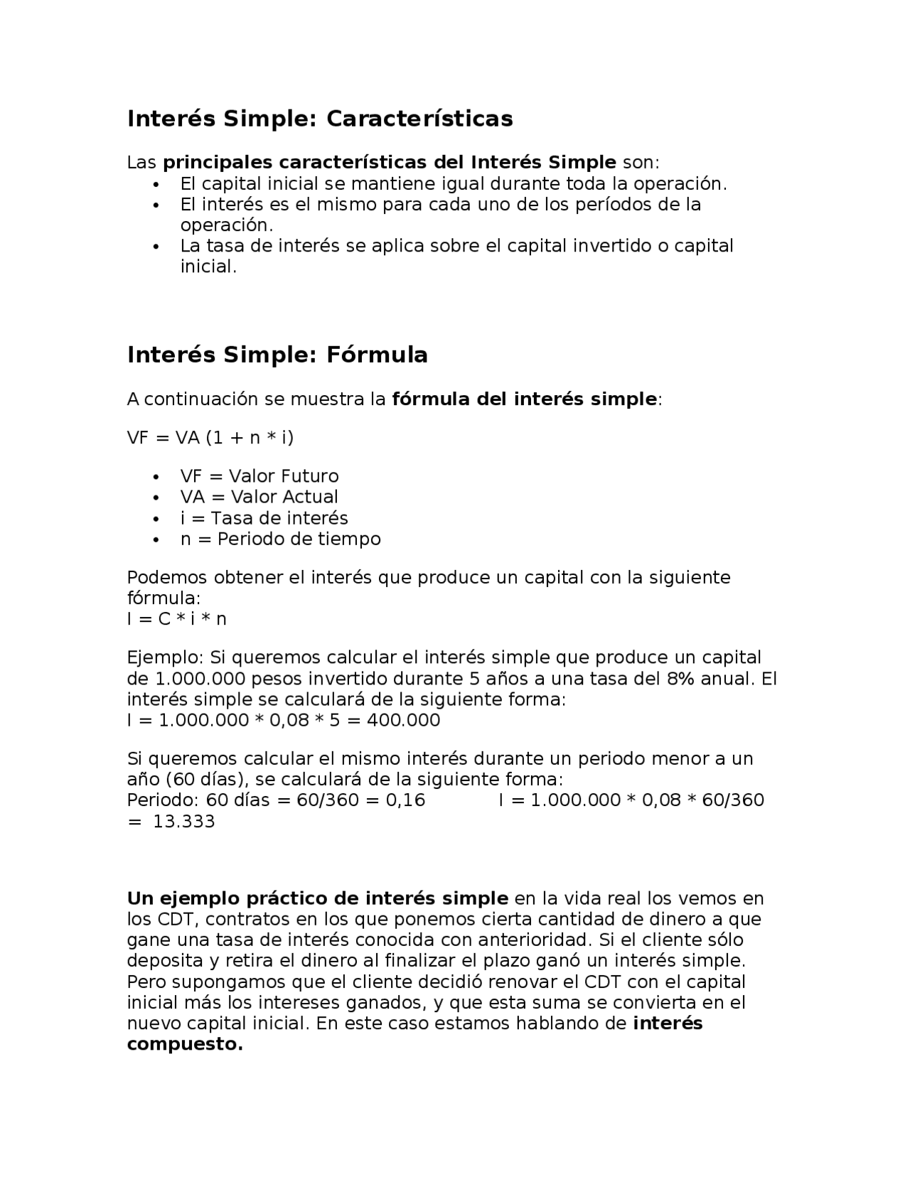 Interes simple, parte II - Docsity