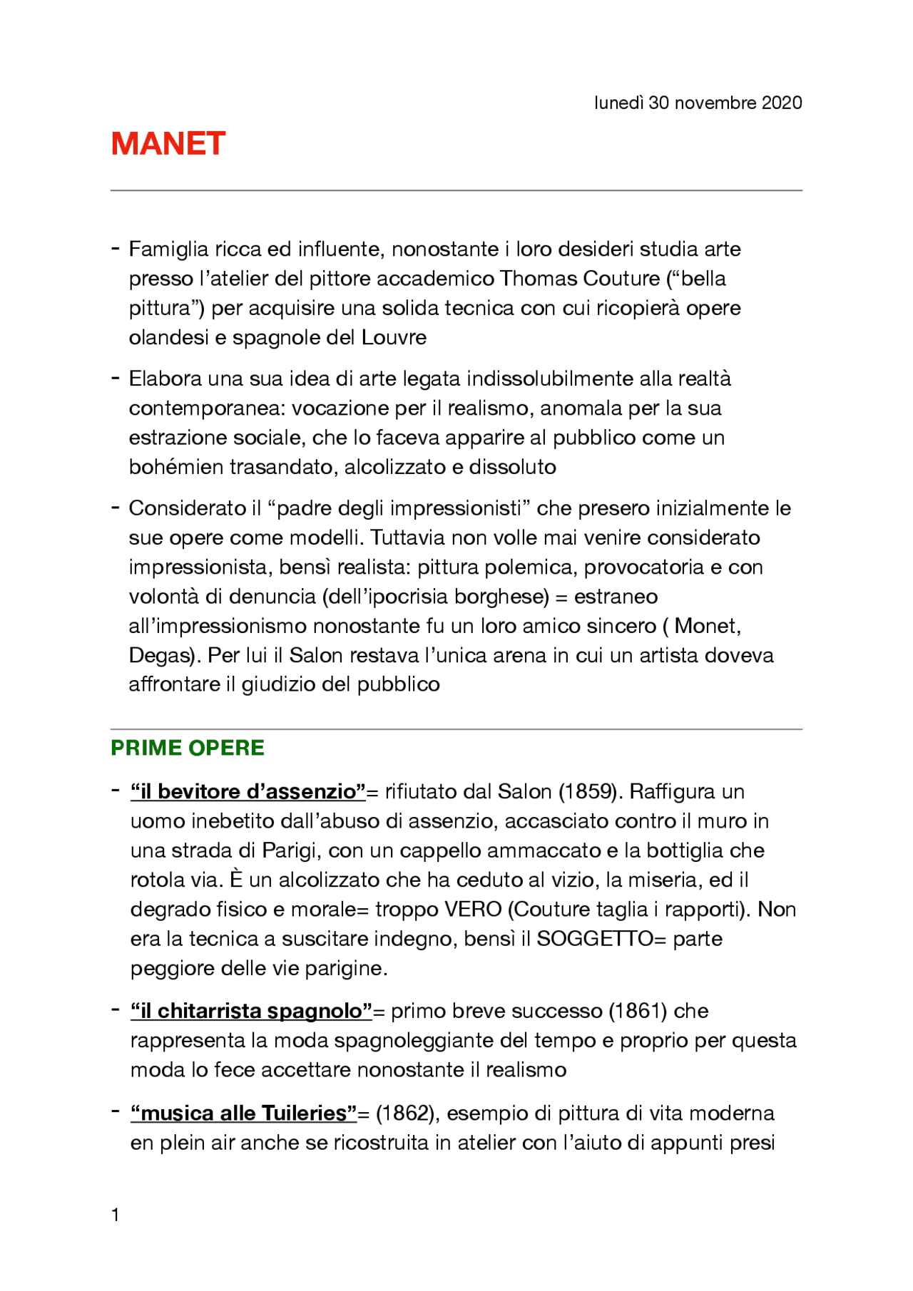 Manet Monet E Degas Storia Dellarte Docsity