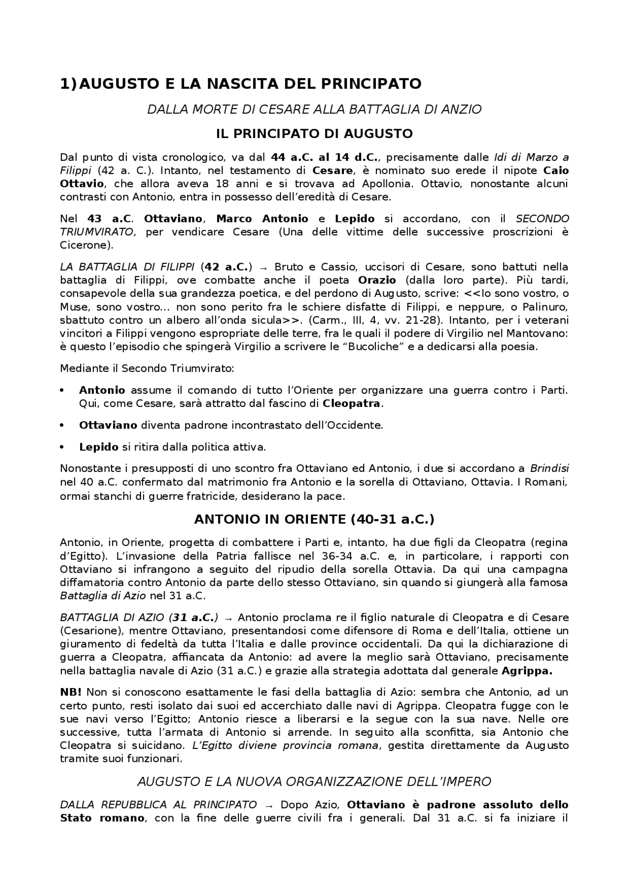 Schemi Su Augusto E Il Principato Docsity