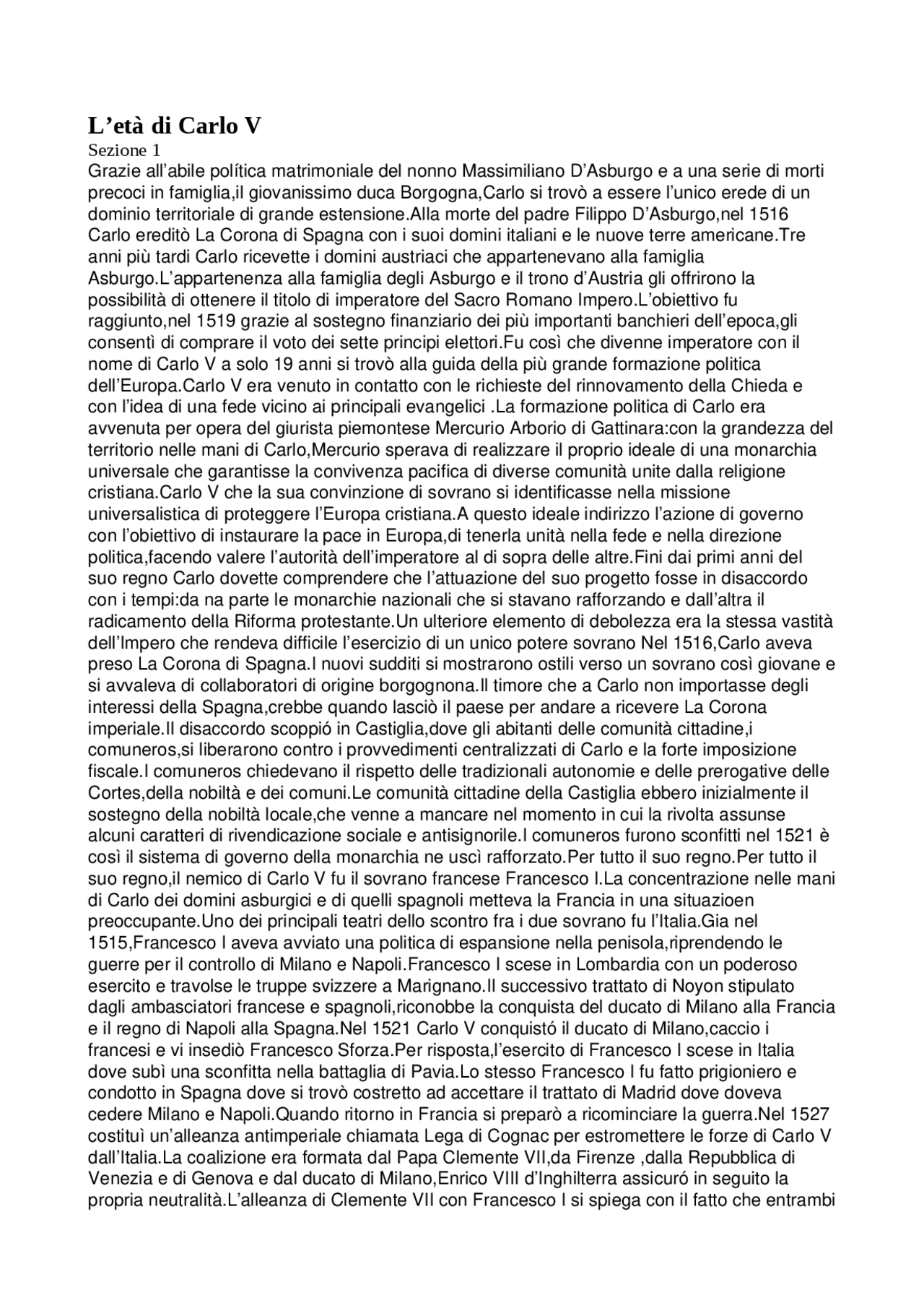 Età Di Carlo V Riassunto Di Storia Docsity