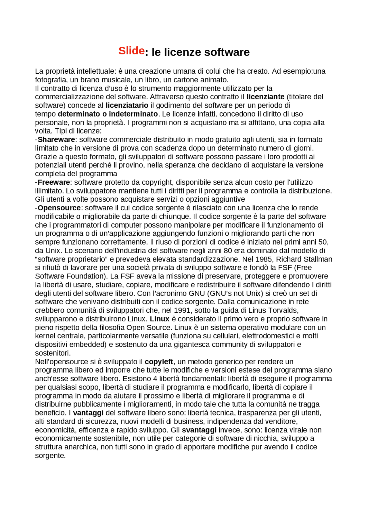 Le Licenze Software Docsity