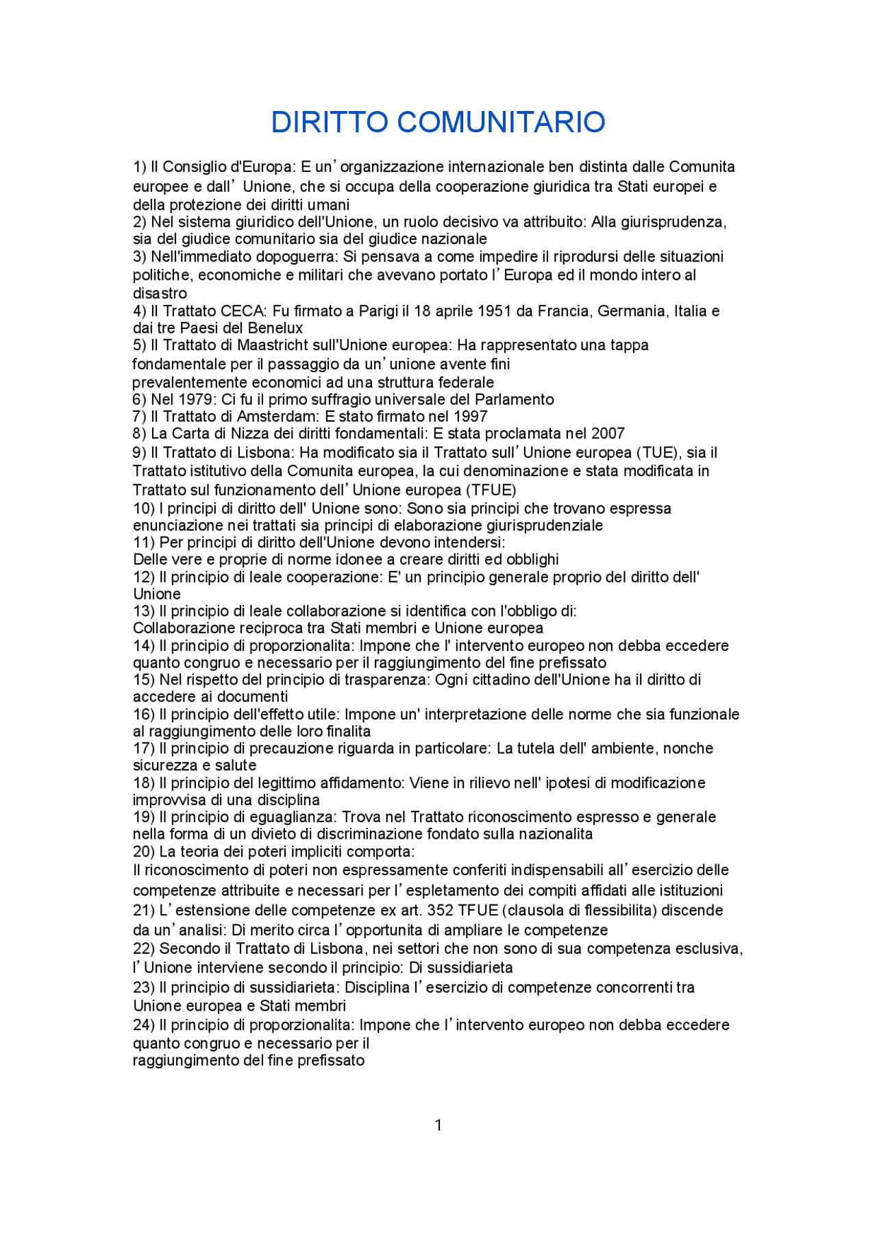 Diritto Comunitario Pegaso Test Domande E Risposte Docsity