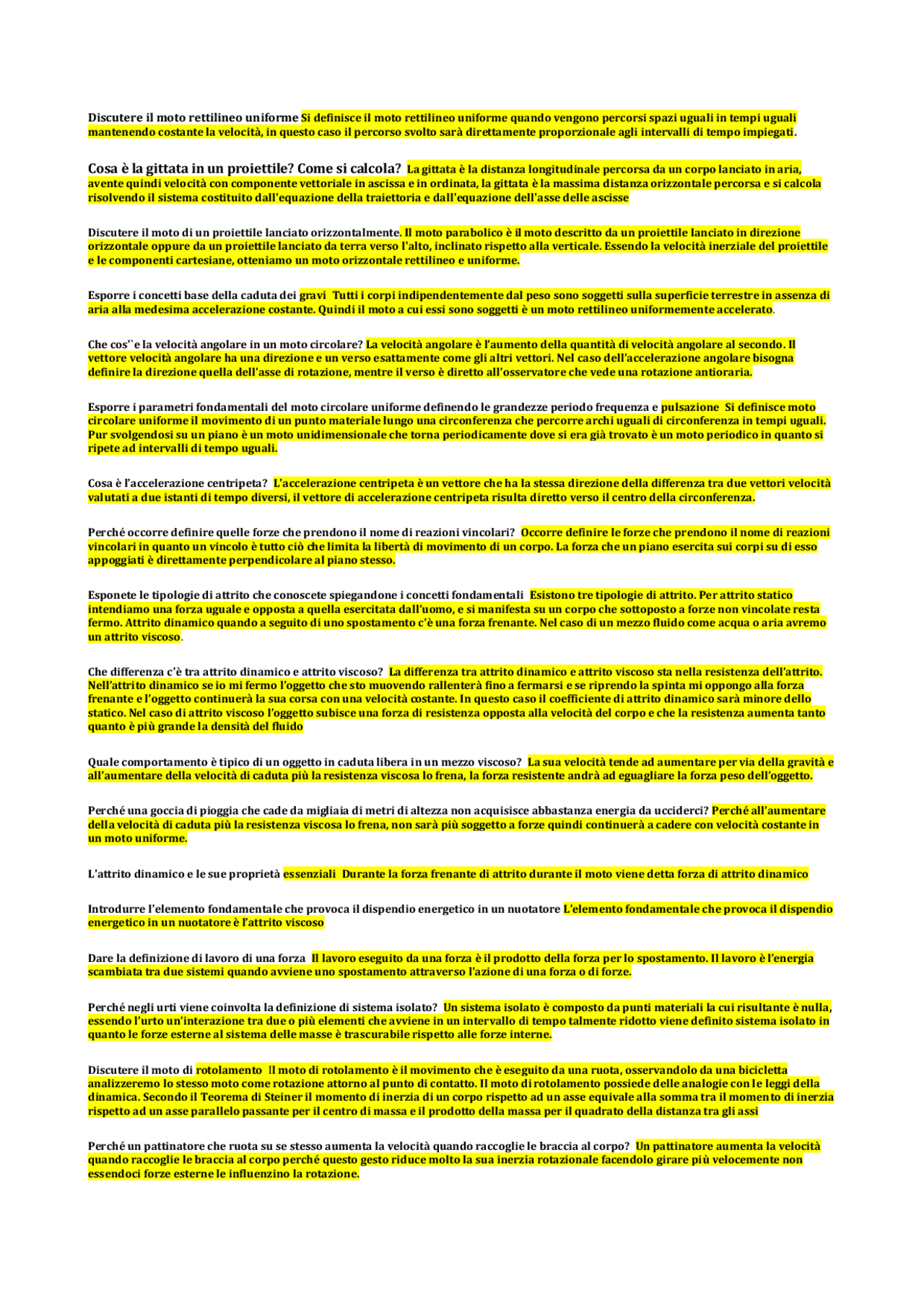 Risposte Aperte Biomeccanica Docsity