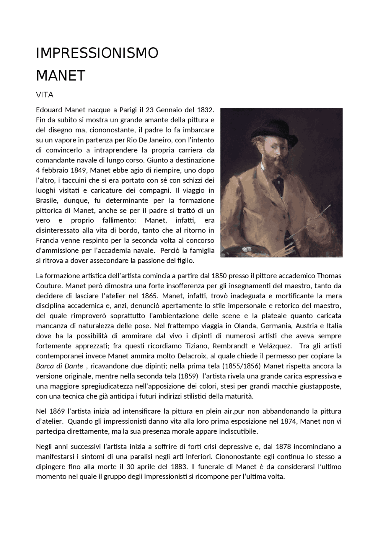 Appunti Su Manet E Monet Docsity