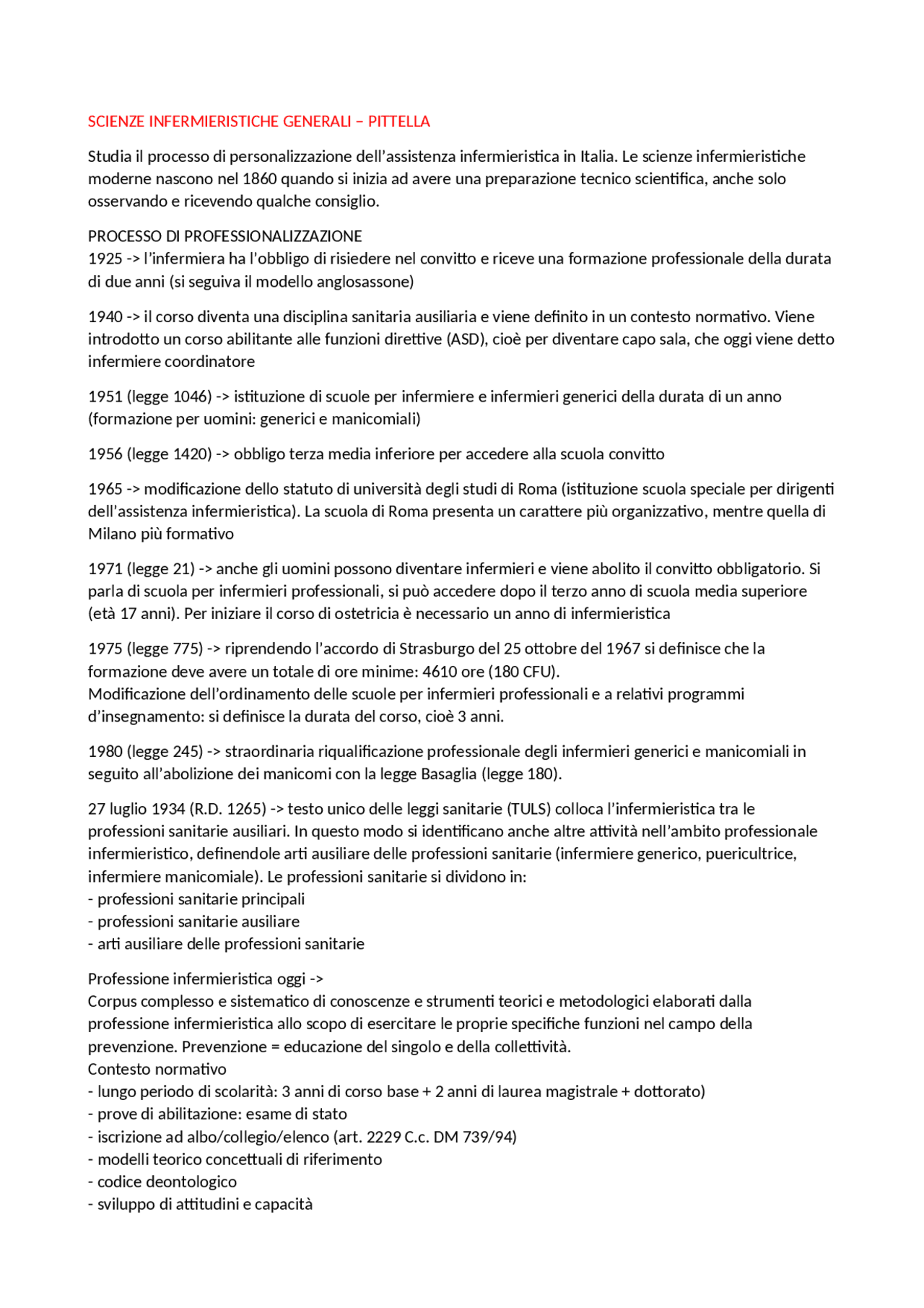 Appunti Scienze Infermieristiche Generali Docsity