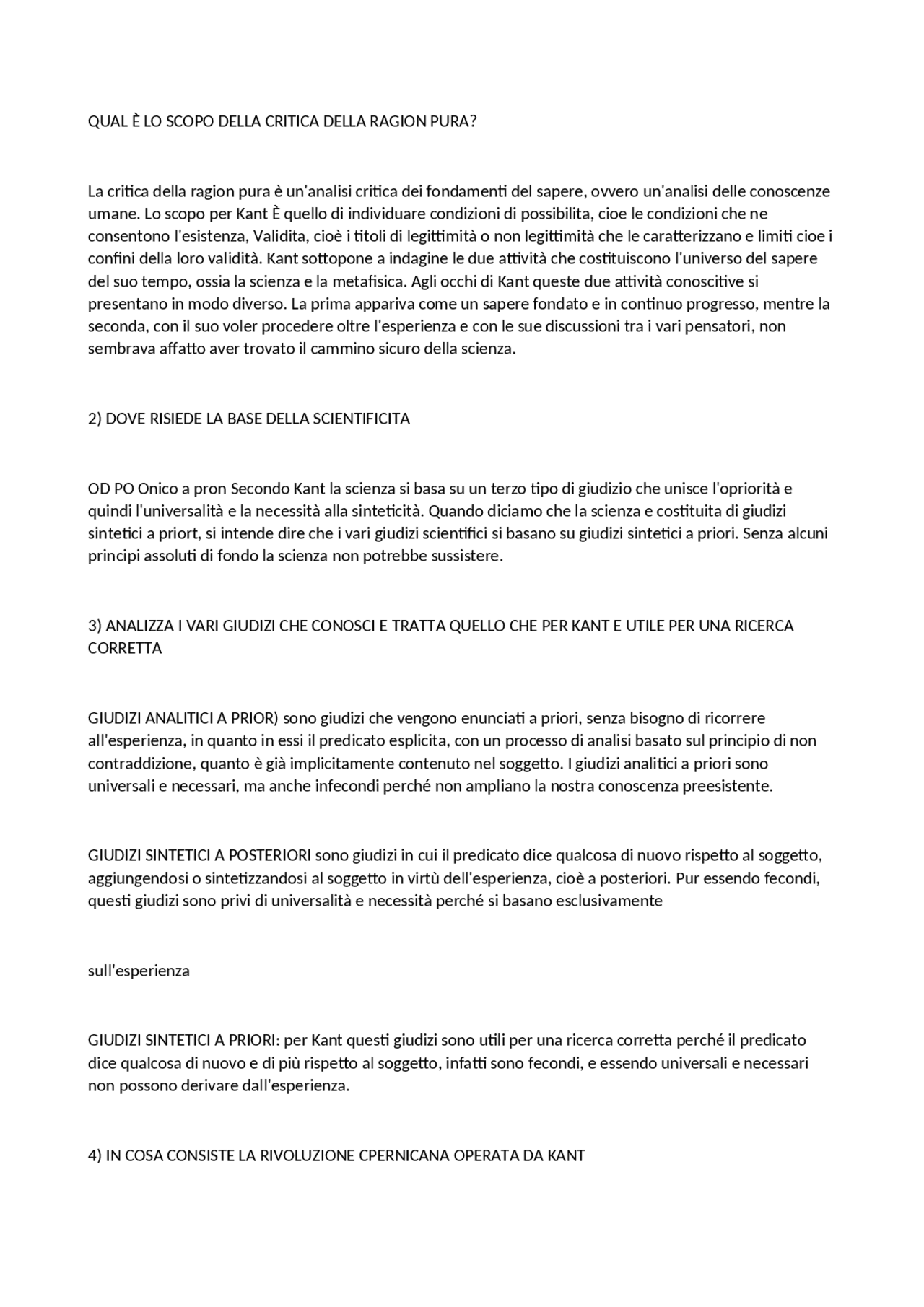 Esercitazione Kant Risposte Prove Desame Di Filosofia Docsity