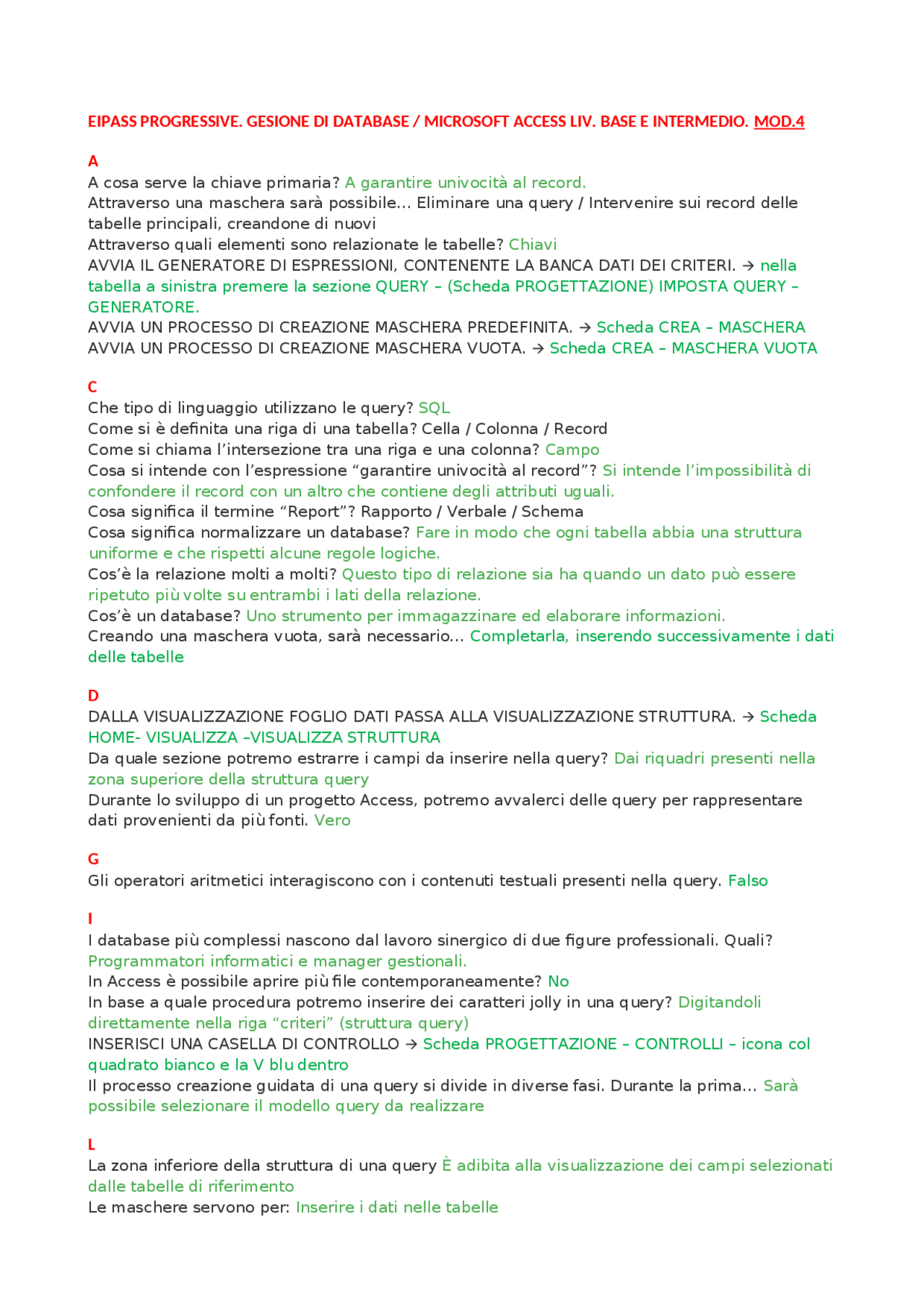 Eipass Progressive Microsoft Access Docsity