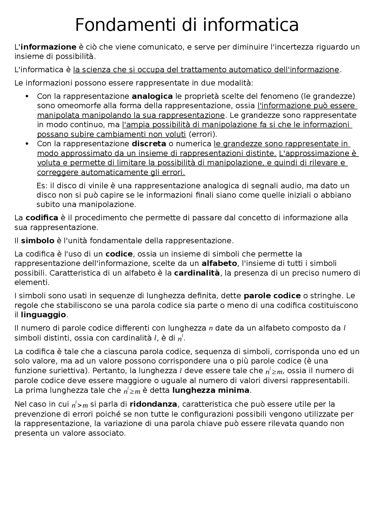 Appunti Completi Fondamenti Di Informatica Prof Aceto Docsity