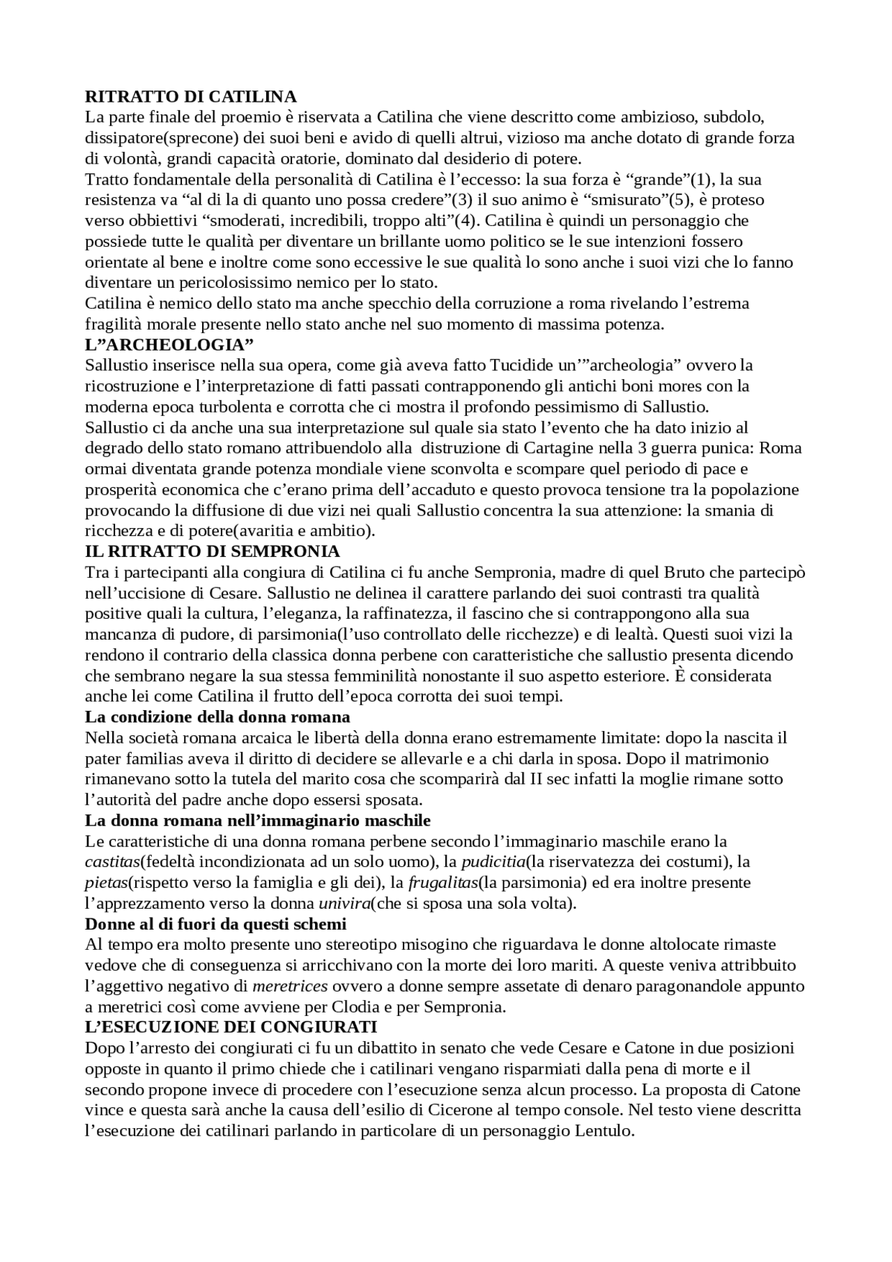 Sallustio Testi Opere Sintesi Del Corso Di Latino Docsity