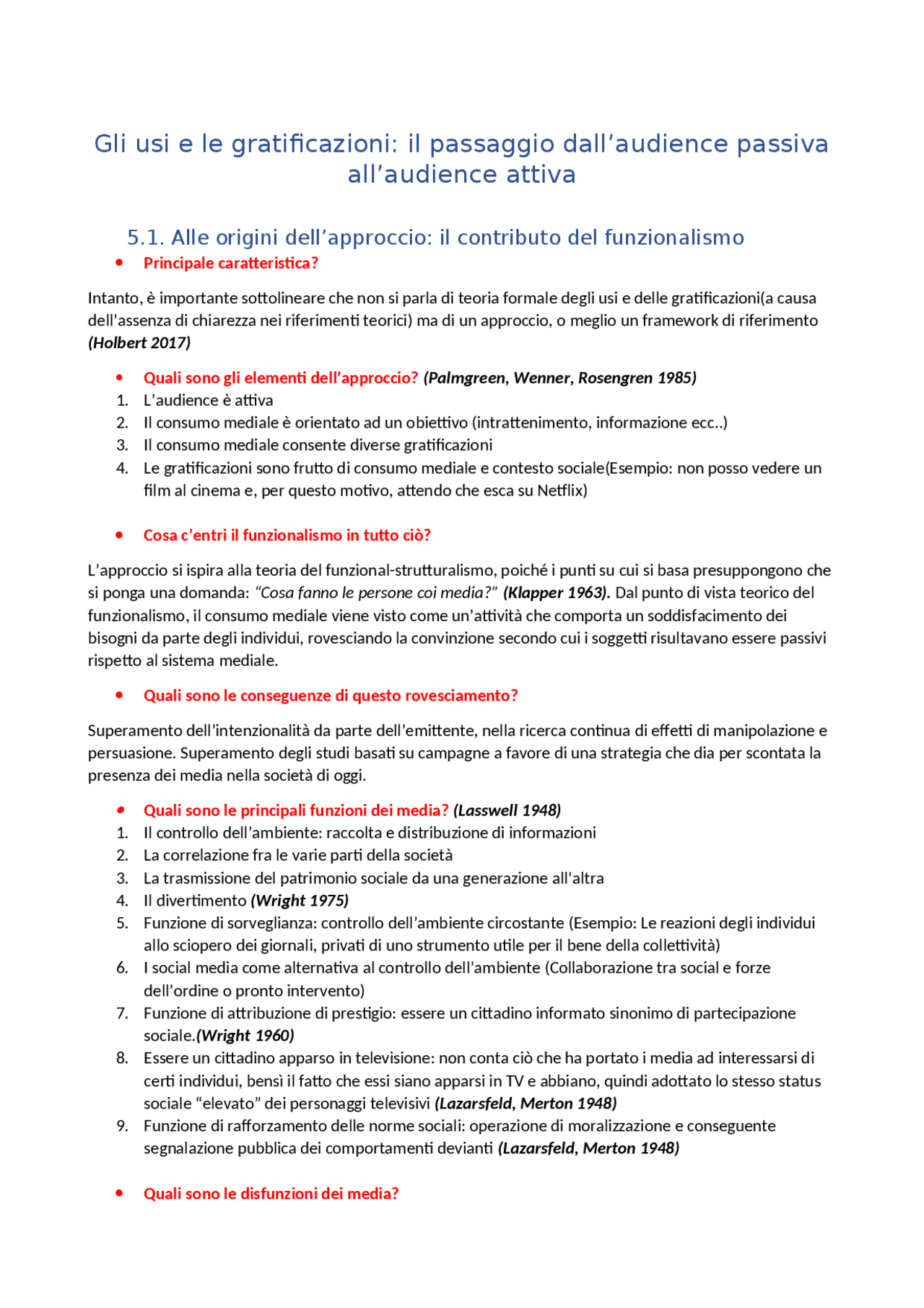 Gli usi e le gratificazioni - Docsity
