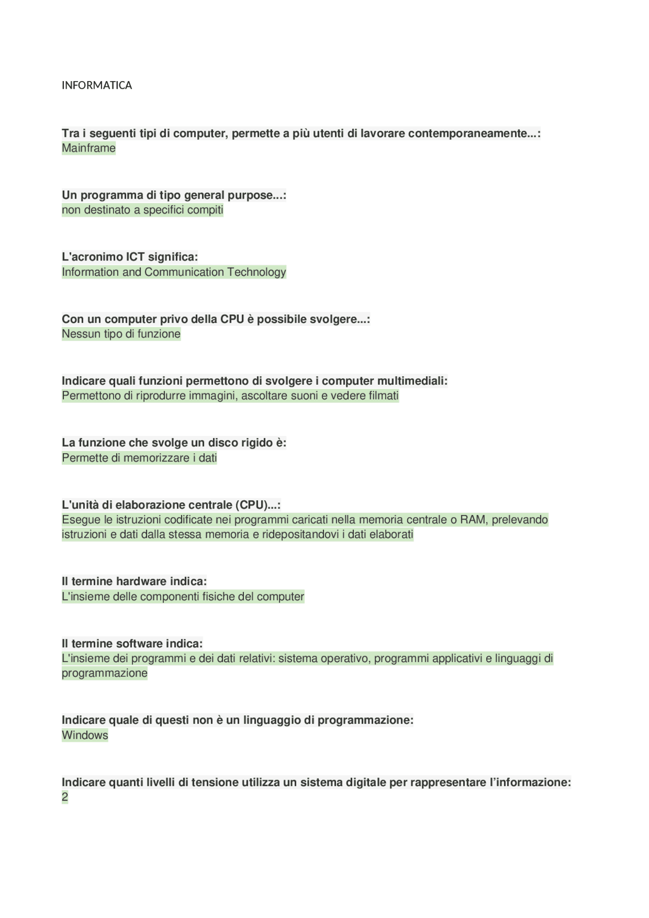 Informatica Scienze Motorie Docsity