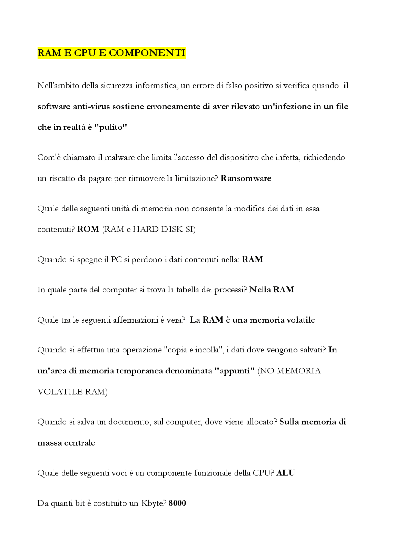 Domande Esame Informatica Docsity