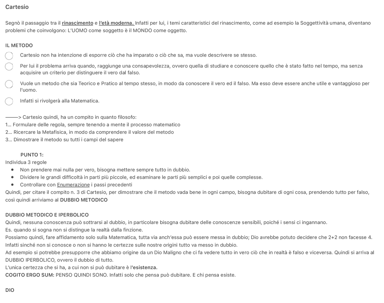 Cartesio Appunti Di Filosofia Classe 4 Docsity