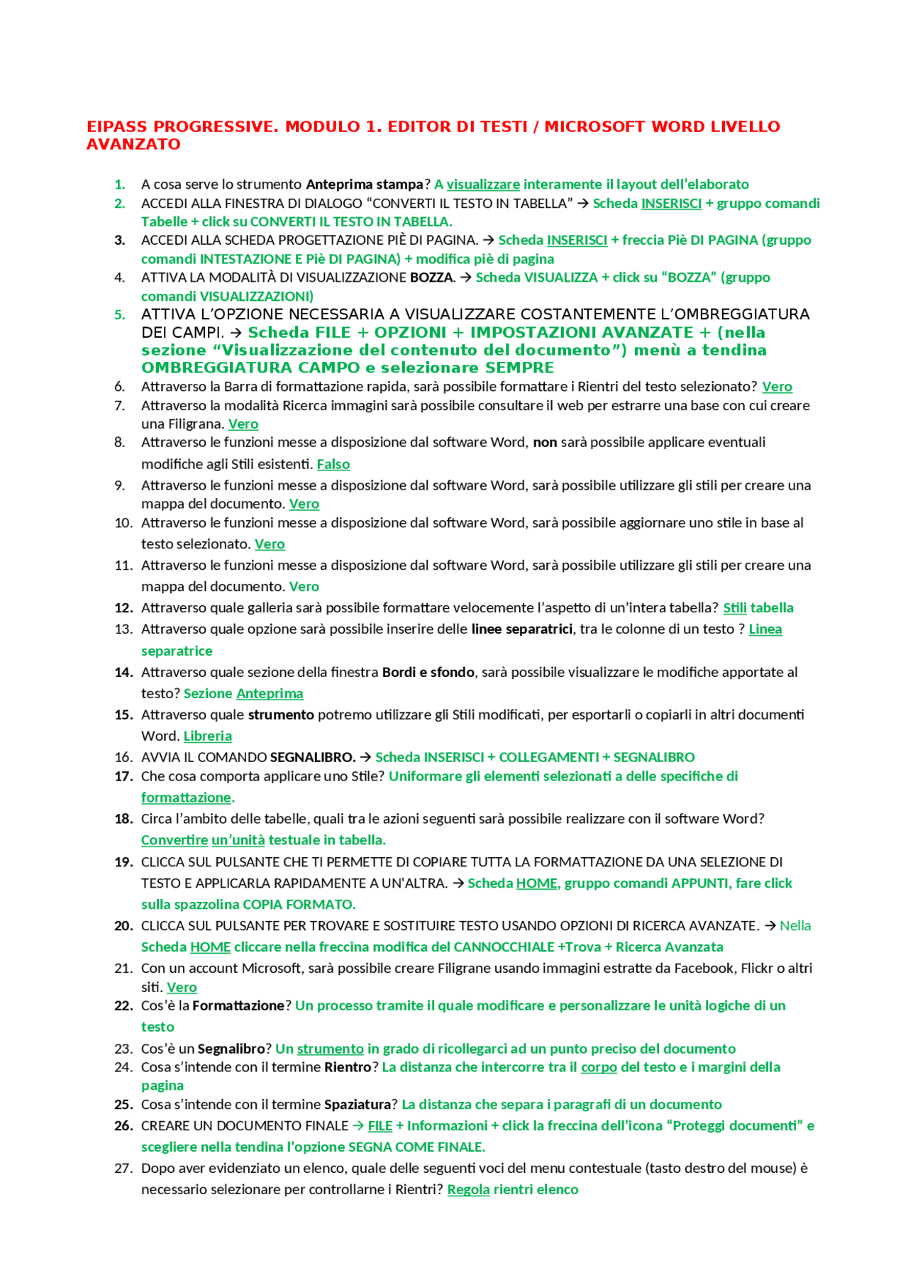 Eipass Progressive Microsoft Word Docsity