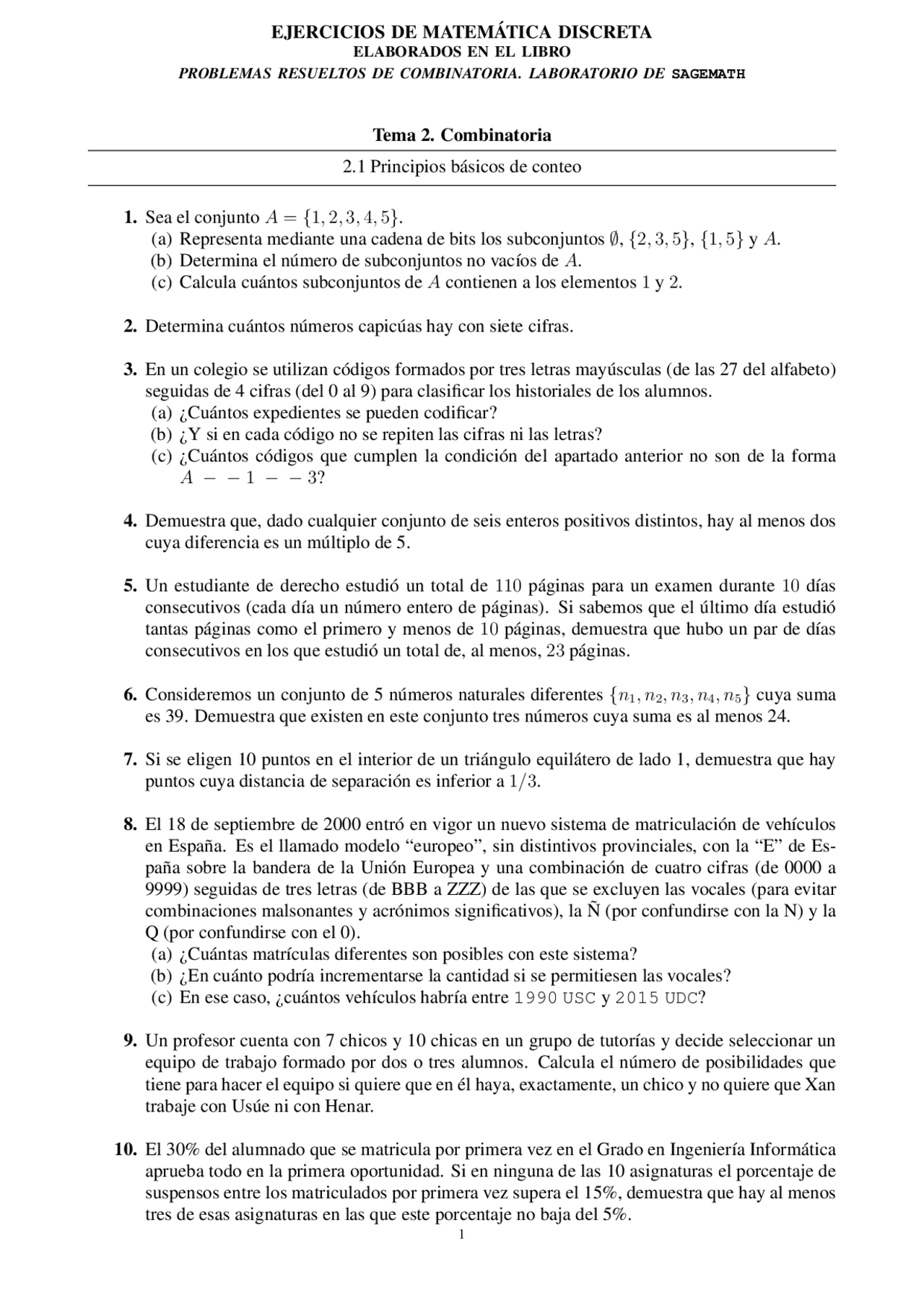 COMBINATORIA EJERCICIOS | Ejercicios de Matemáticas | Docsity