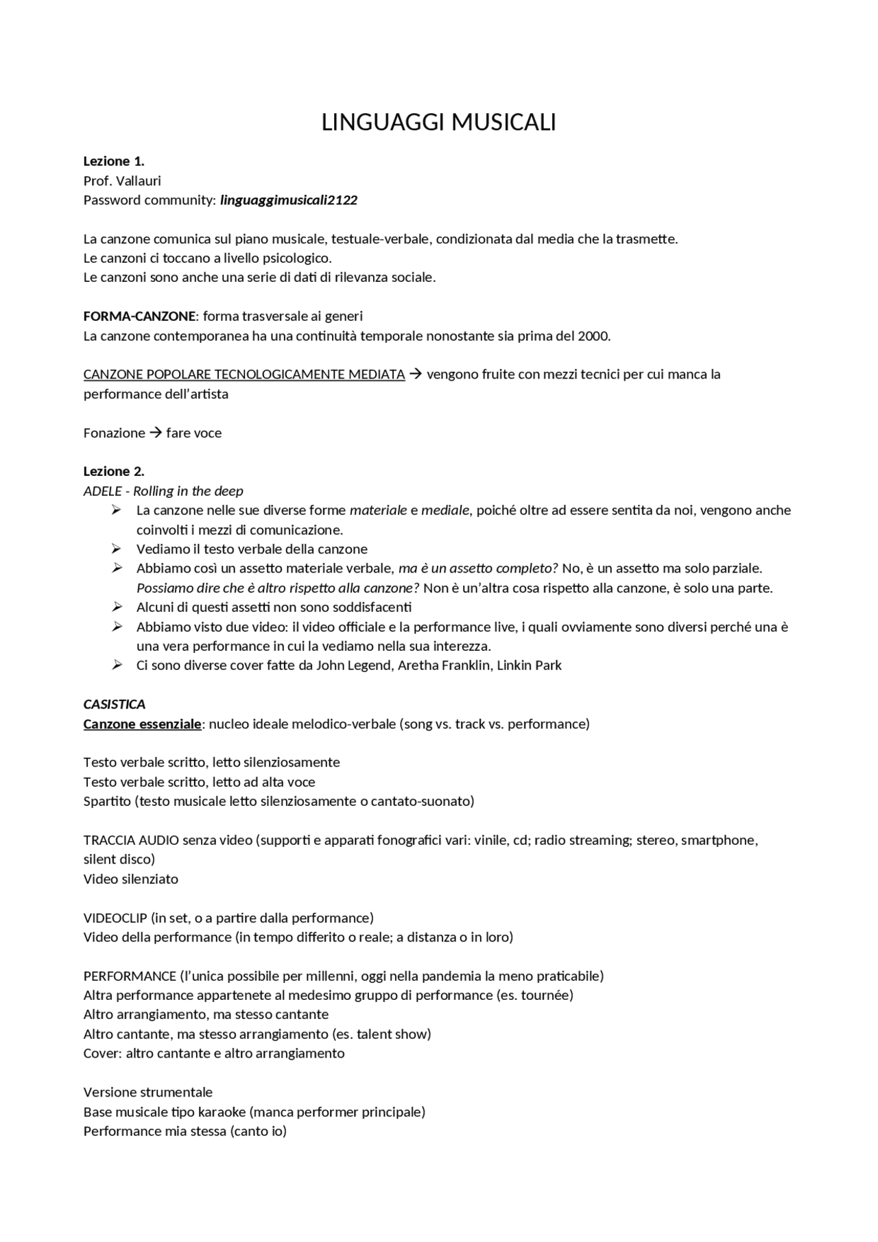 Appunti Linguaggi Musicali Docsity