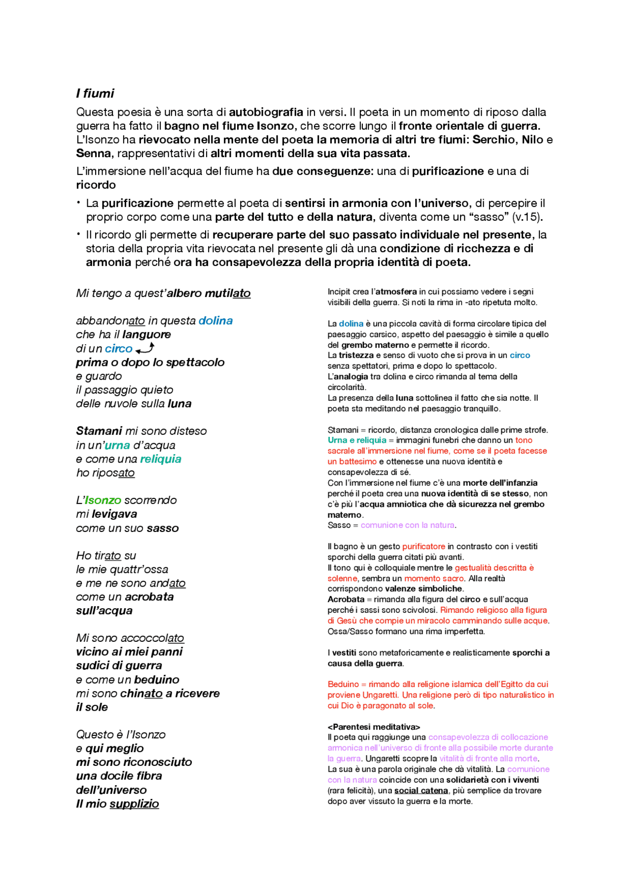 Ungaretti I Fiumi Analisi E Appunti Docsity