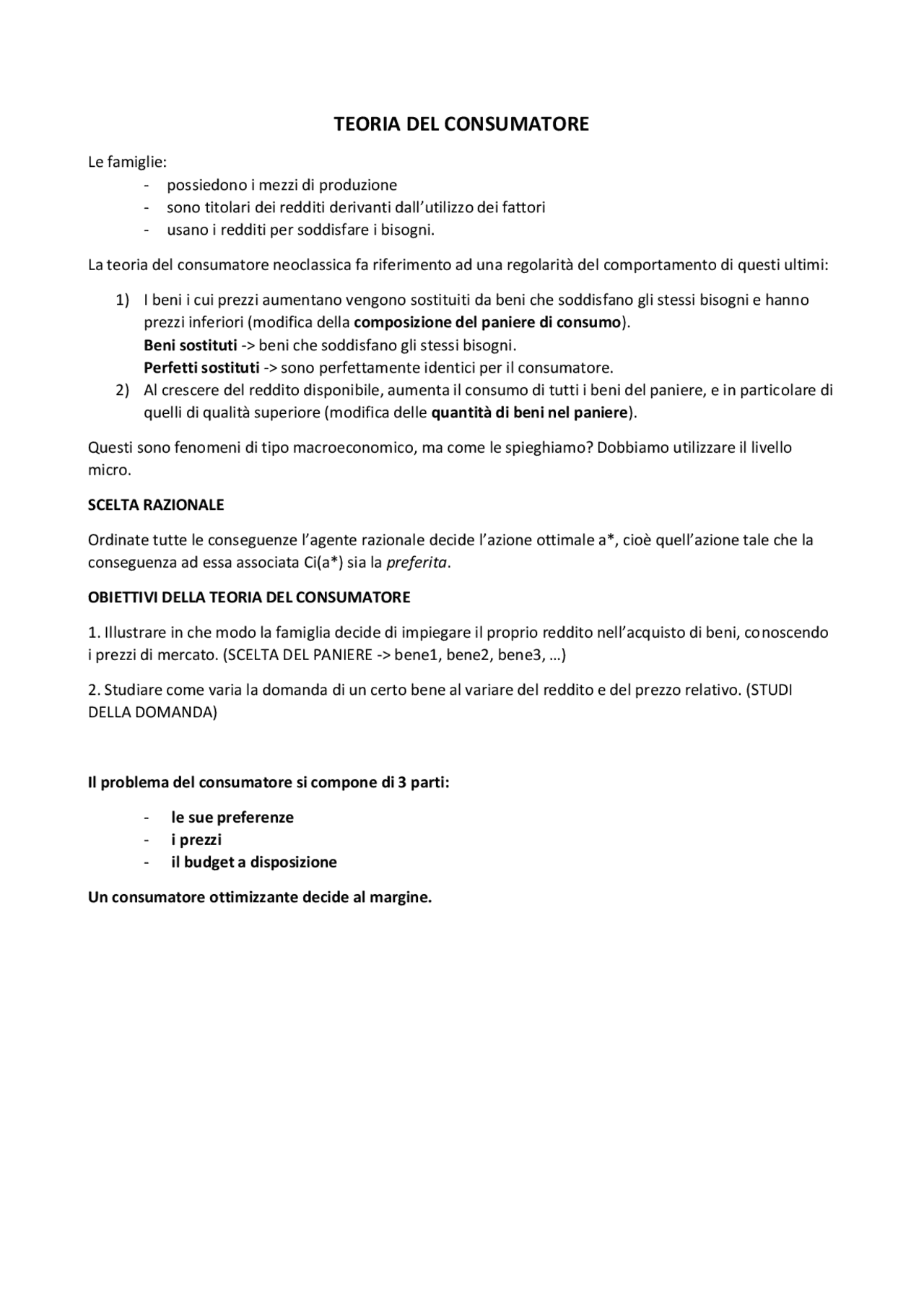 Teoria Del Consumatore Parte 1 Docsity
