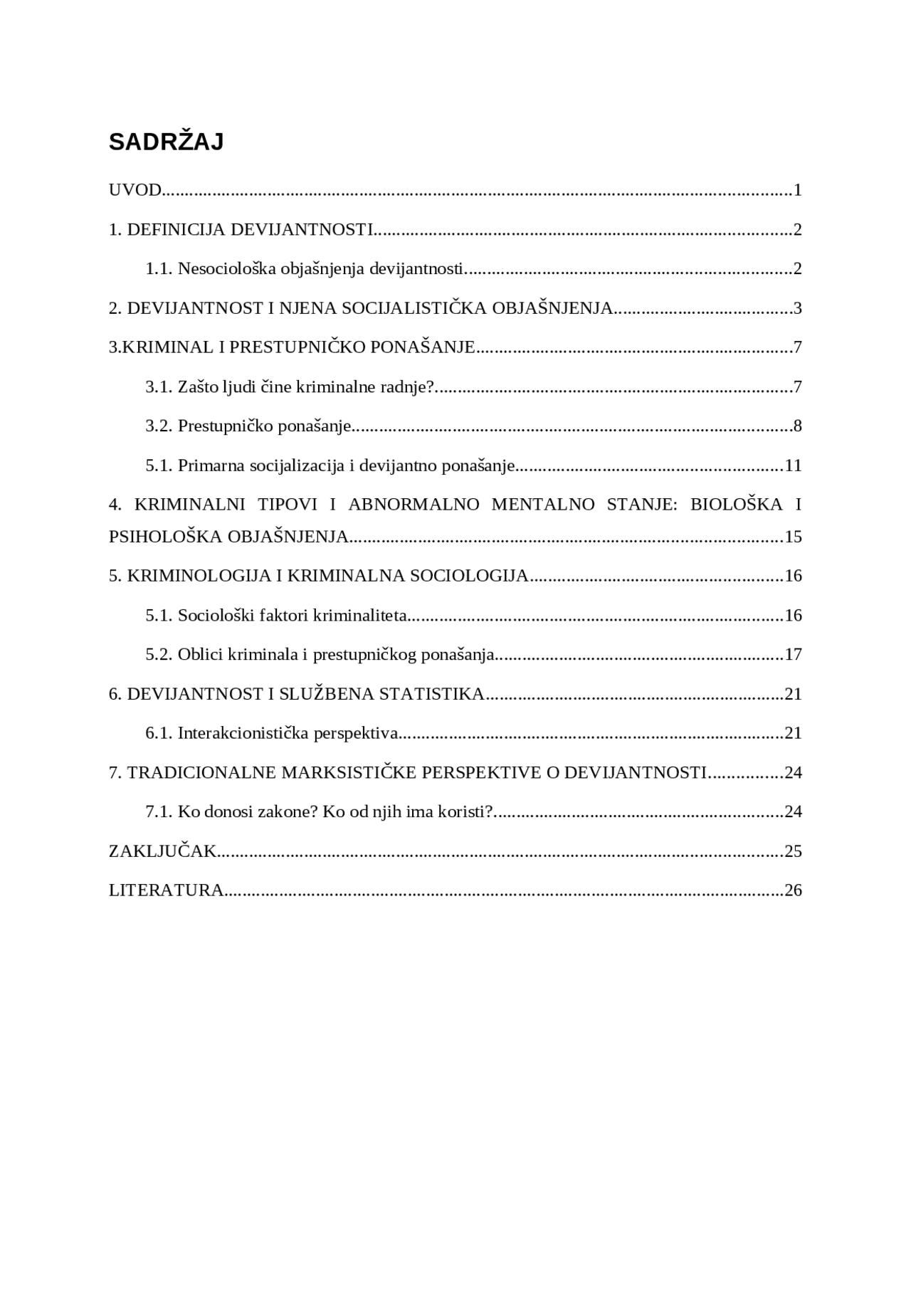 Sociologija kriminala | Seminarski radovi' predlog Sociologija - Docsity