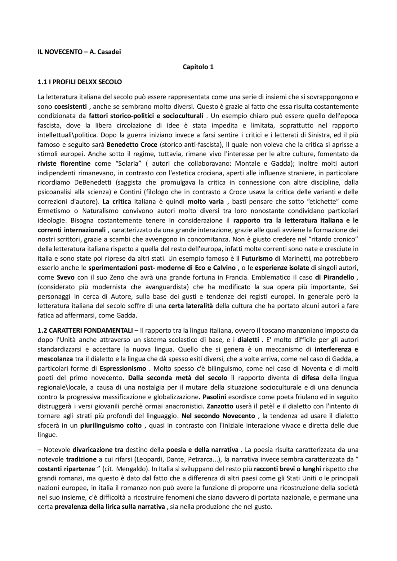 Il Novecento Casadei Docsity