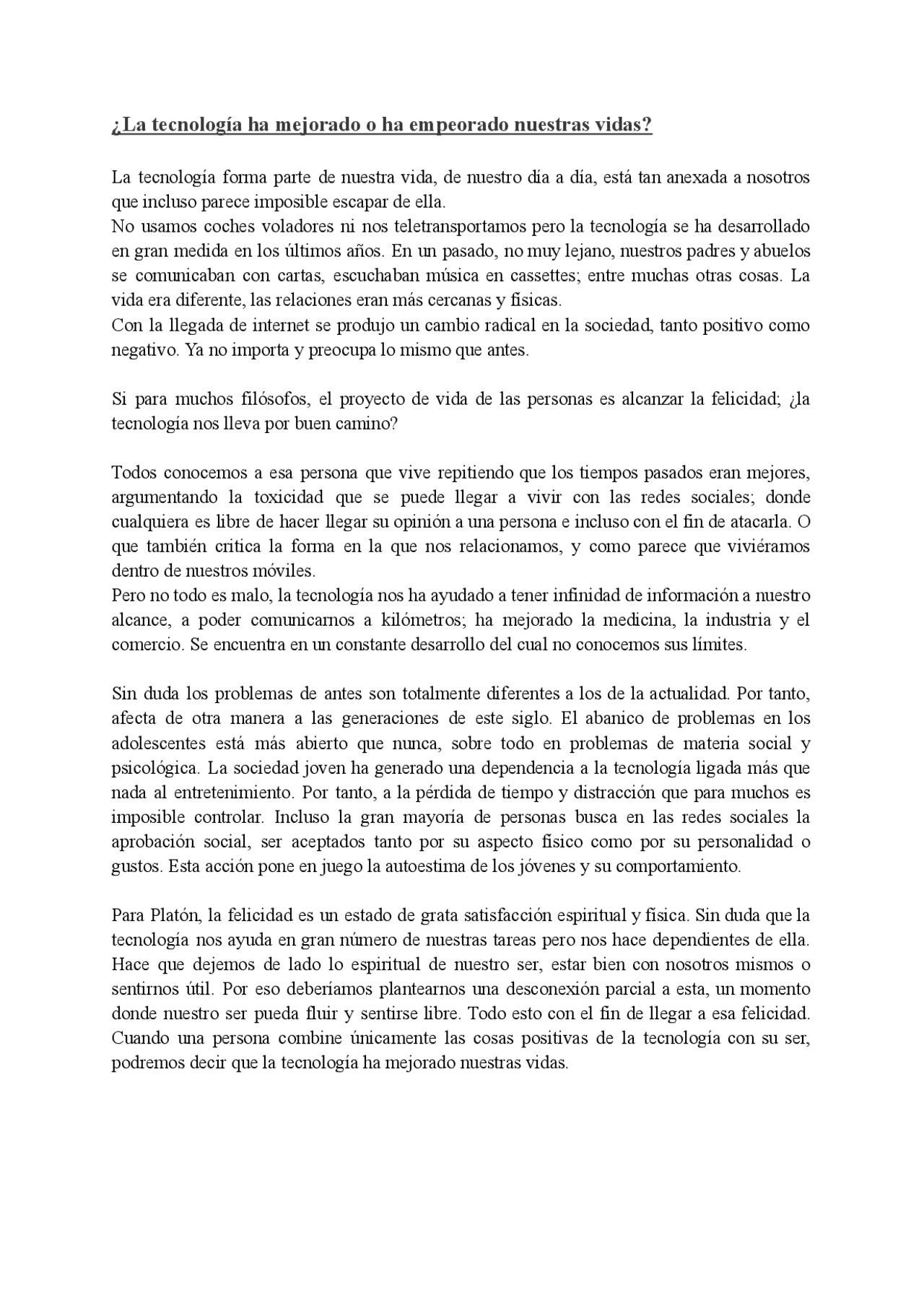 Disertación Filosófica De La Tecnología Ejercicios De Filosofía Docsity
