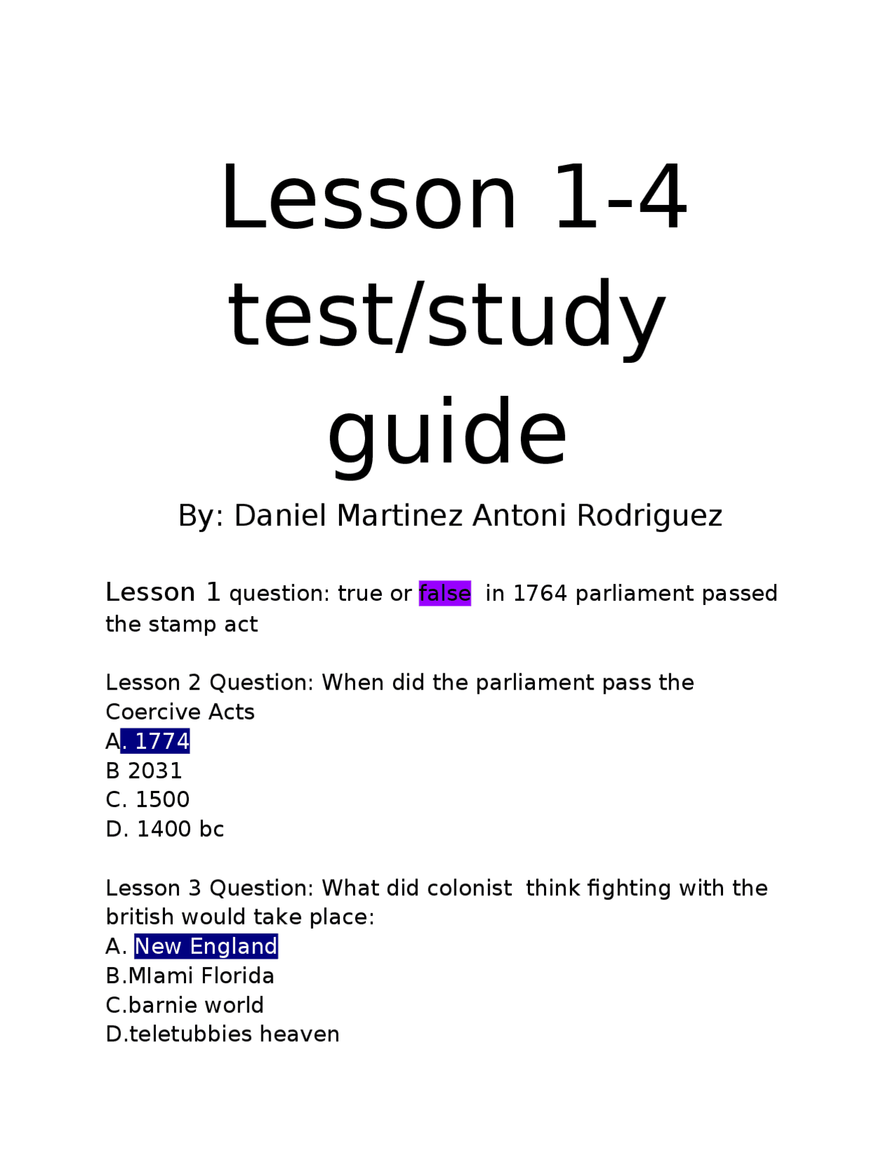 a study guide from 6 grade | Exercises History | Docsity