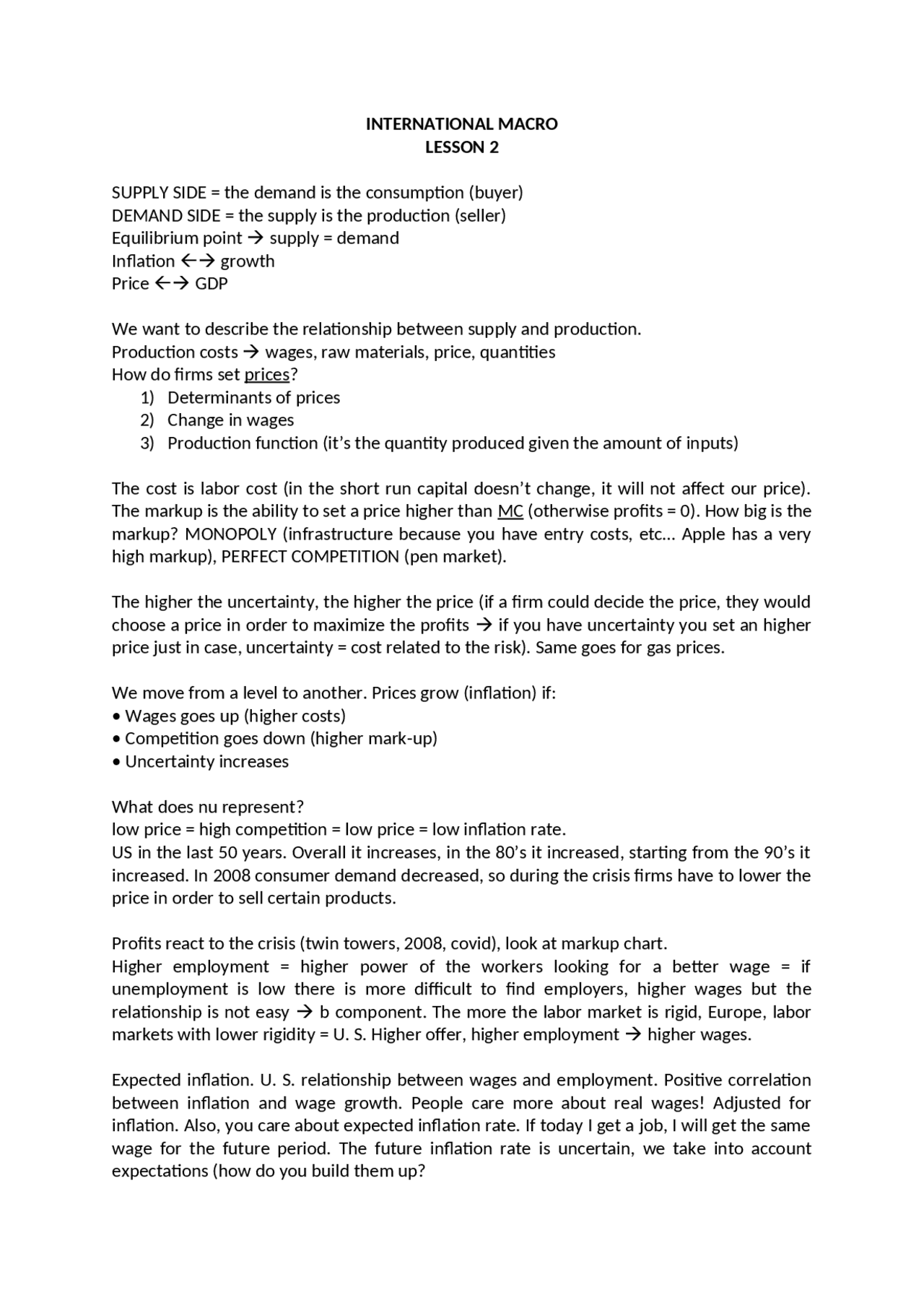 Aggregate Supply Analysis Docsity