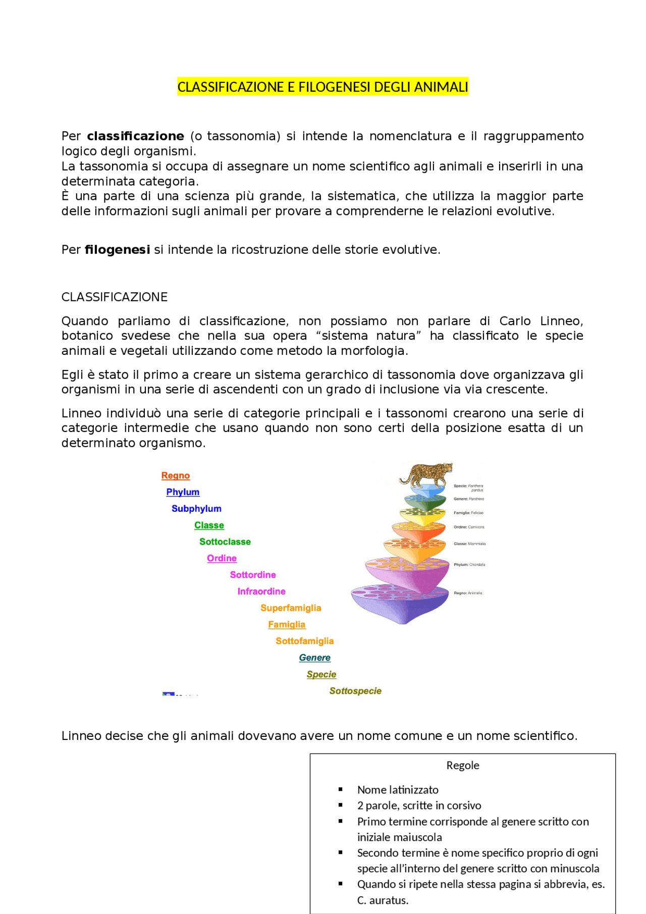 Classificazione e filogenesi degli animali - Docsity