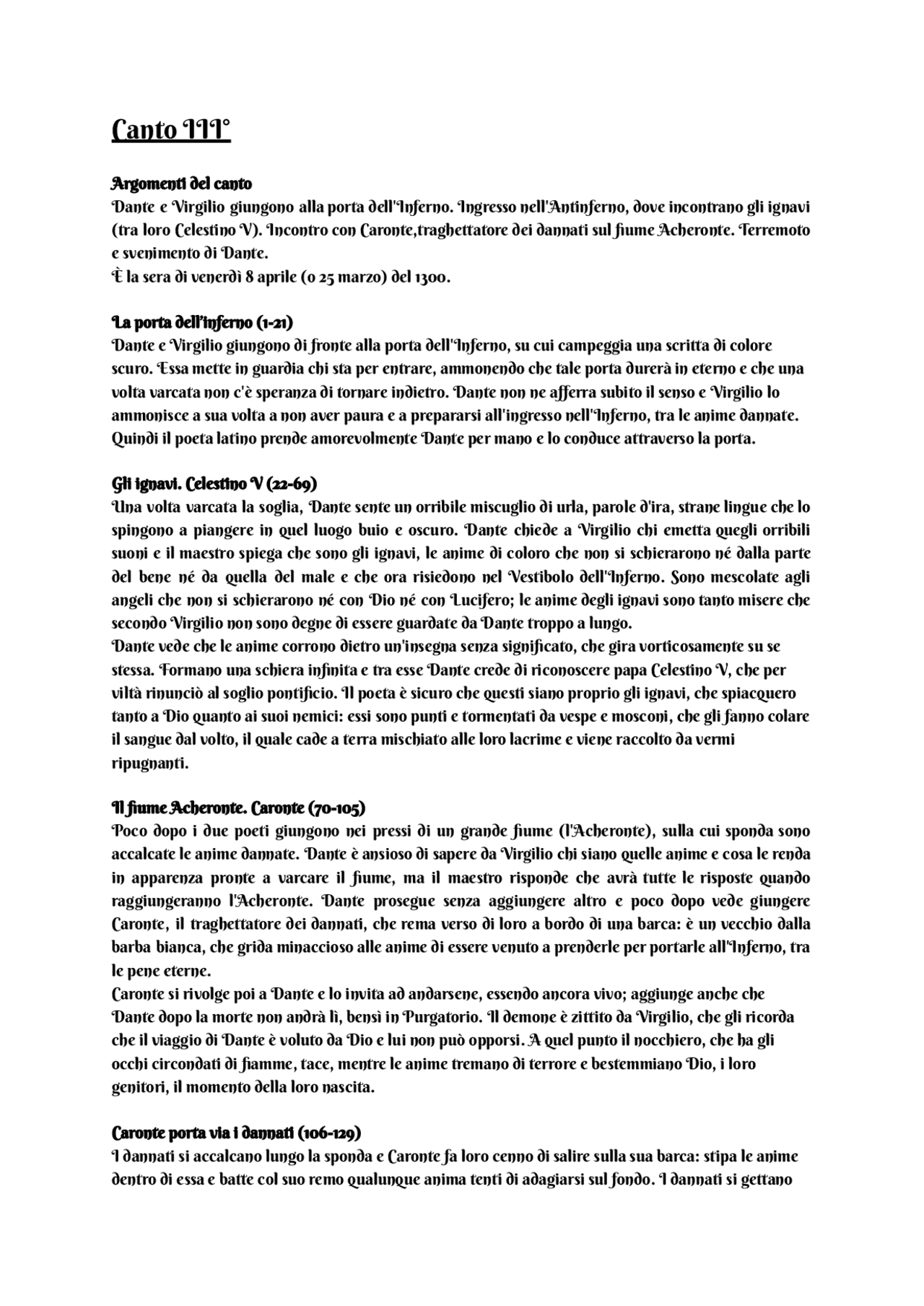 Canto III°, Inferno, Divina Commedia di Dante - Docsity