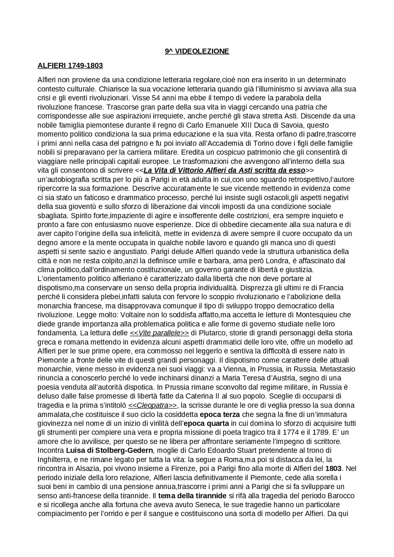 Appunti Di Vittorio Alfieri 1 Docsity