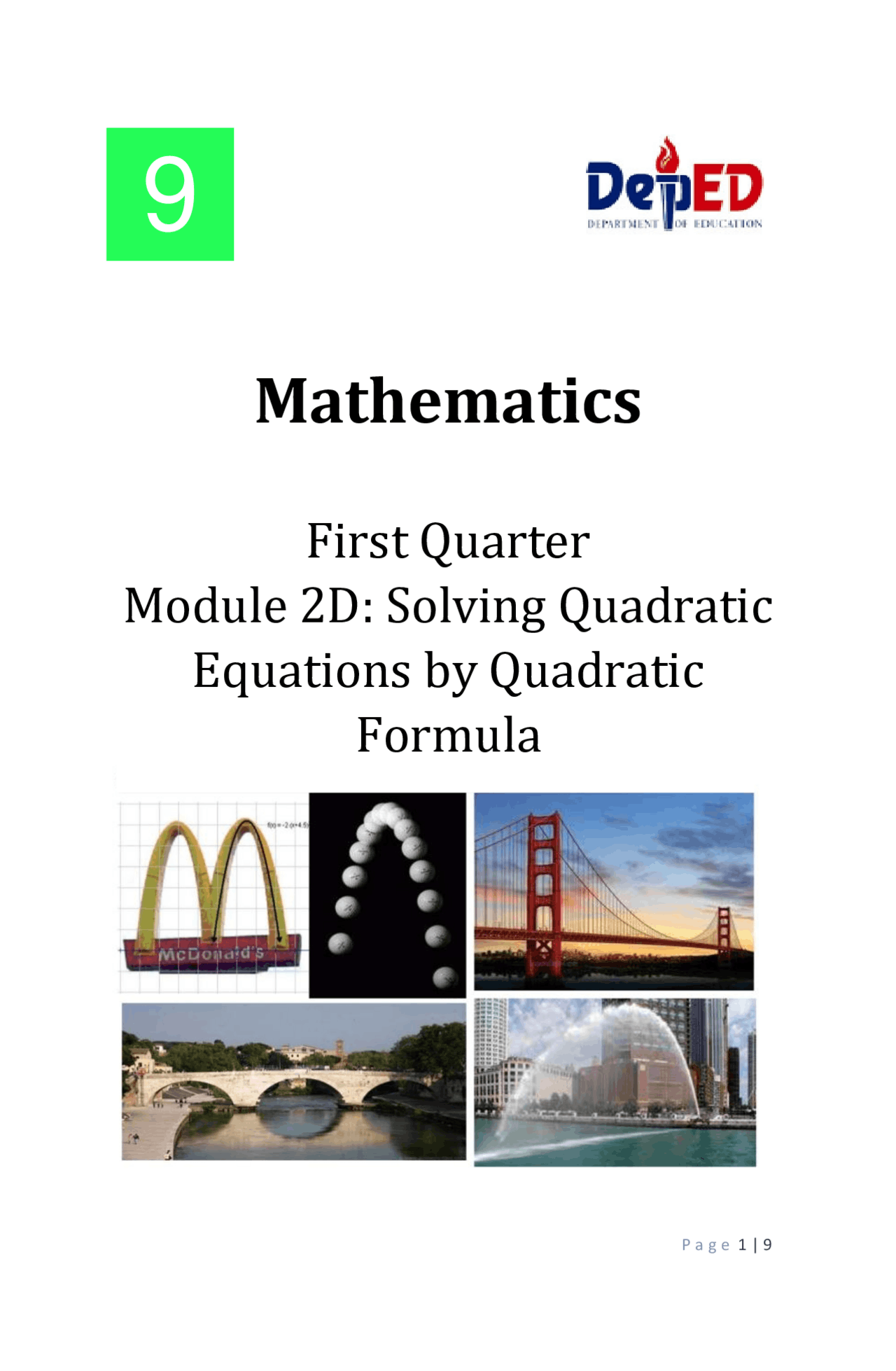 Solving Quadratic Equations by Quadratic Formula: Module 2D | Exercises ...
