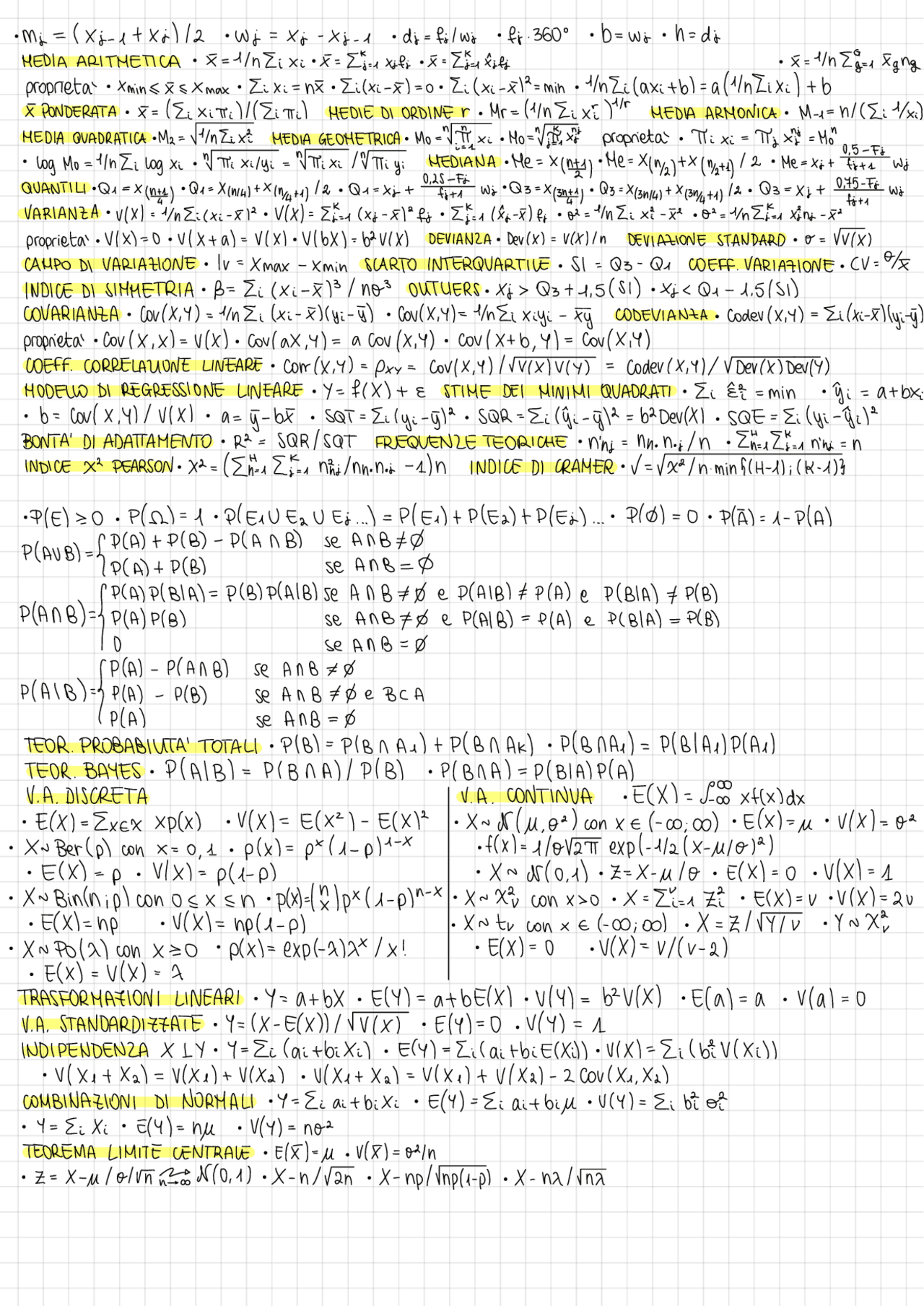 Formulario Statistica Docsity