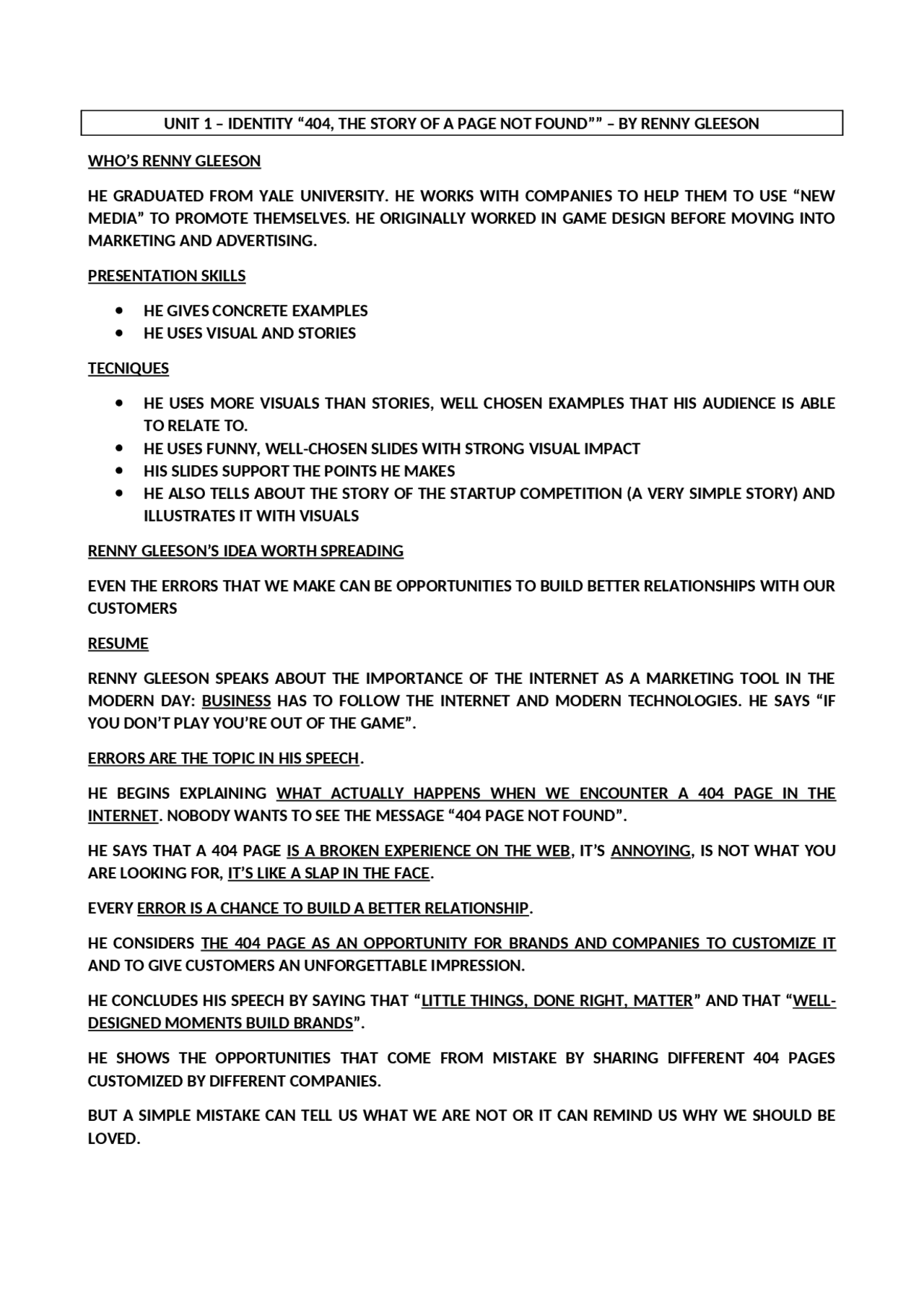 Resume Ted Talk 1 Keynote Upper Intermediate Docsity