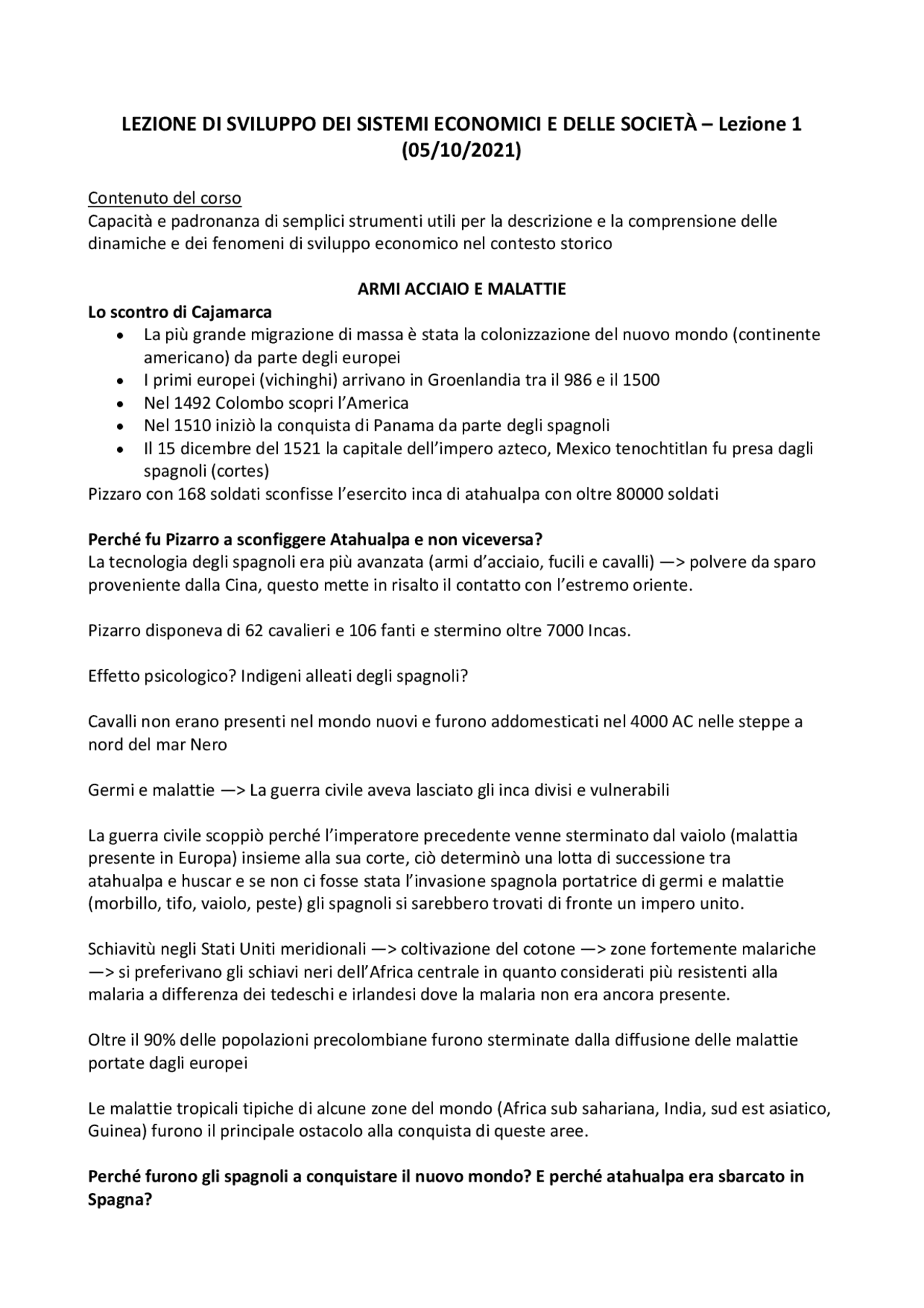 Appunti completi su Sviluppo dei Sistemi economici e delle Società ...