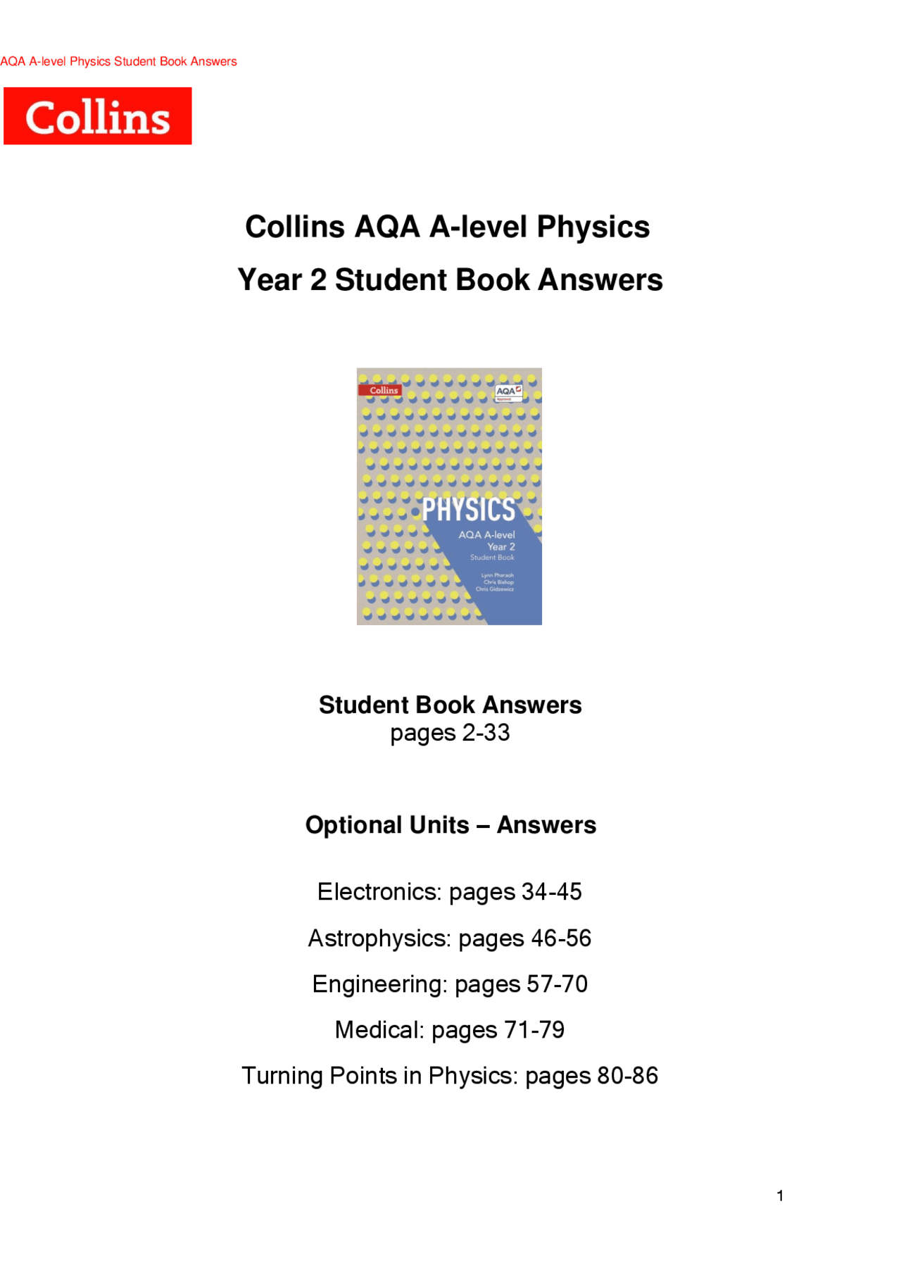 AQA A-level Physics Student Book Answers - Docsity