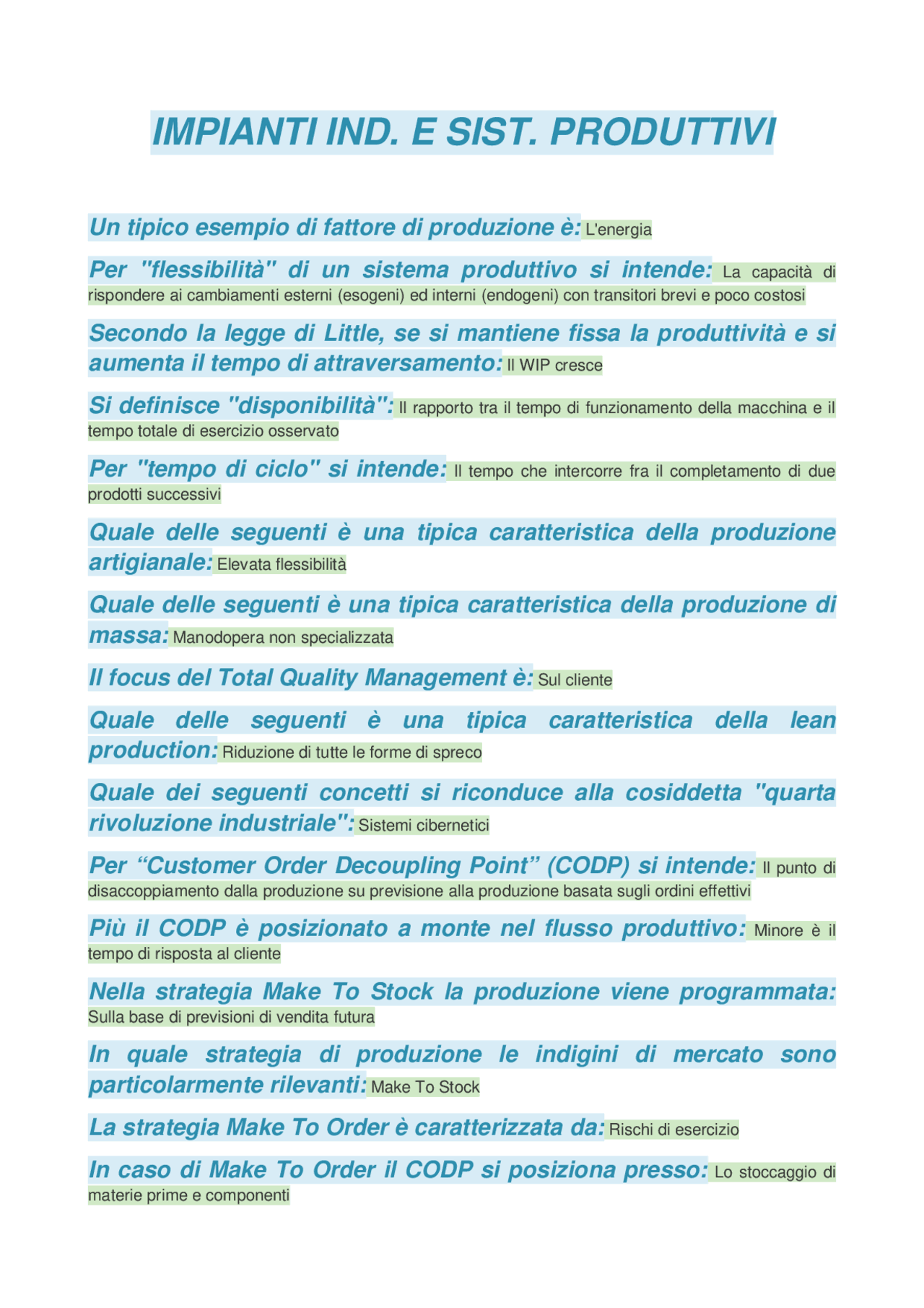 Test Impianti Industriali Docsity