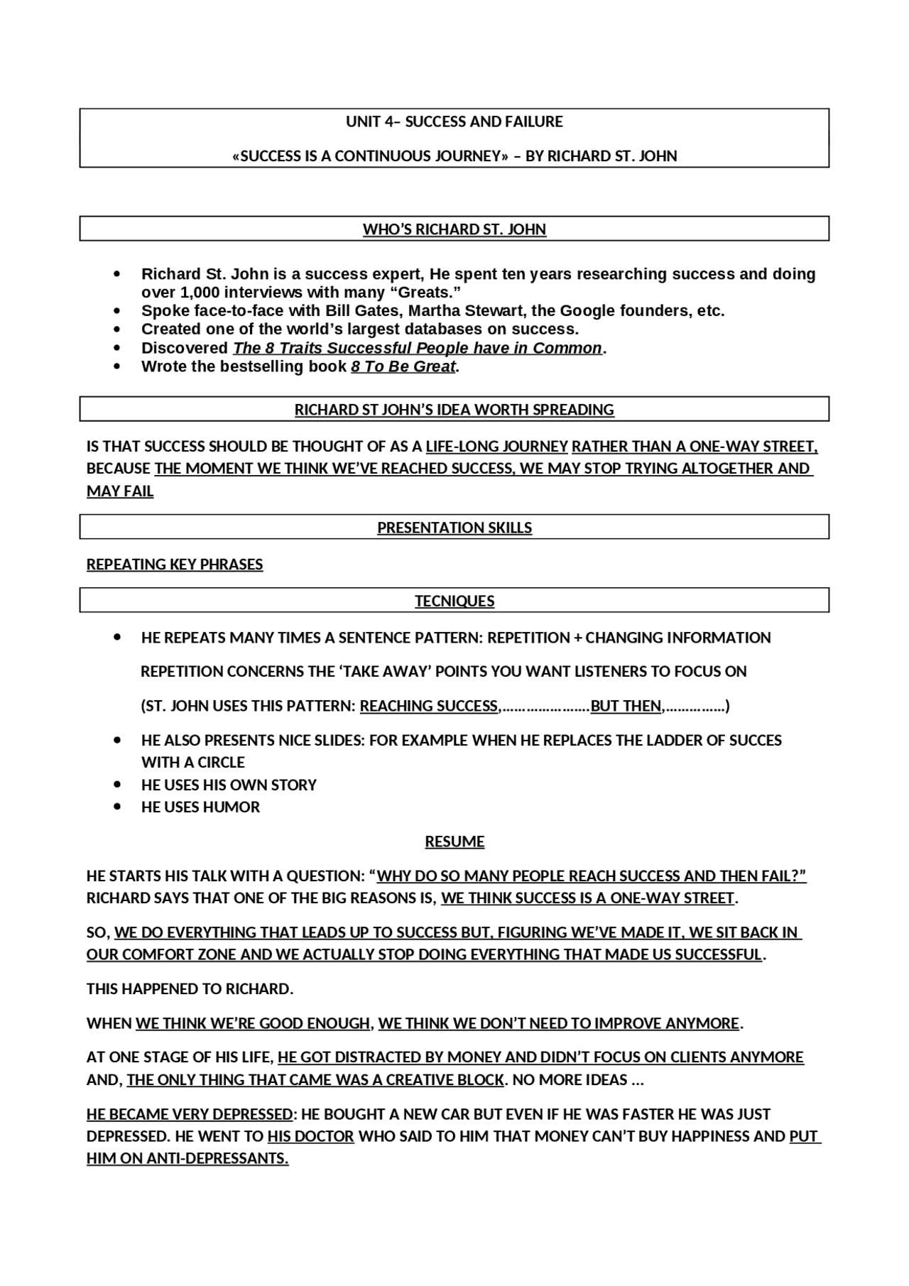 Resume TED TALK 4 KEYNOTE UPPER INTERMEDIATE - Docsity