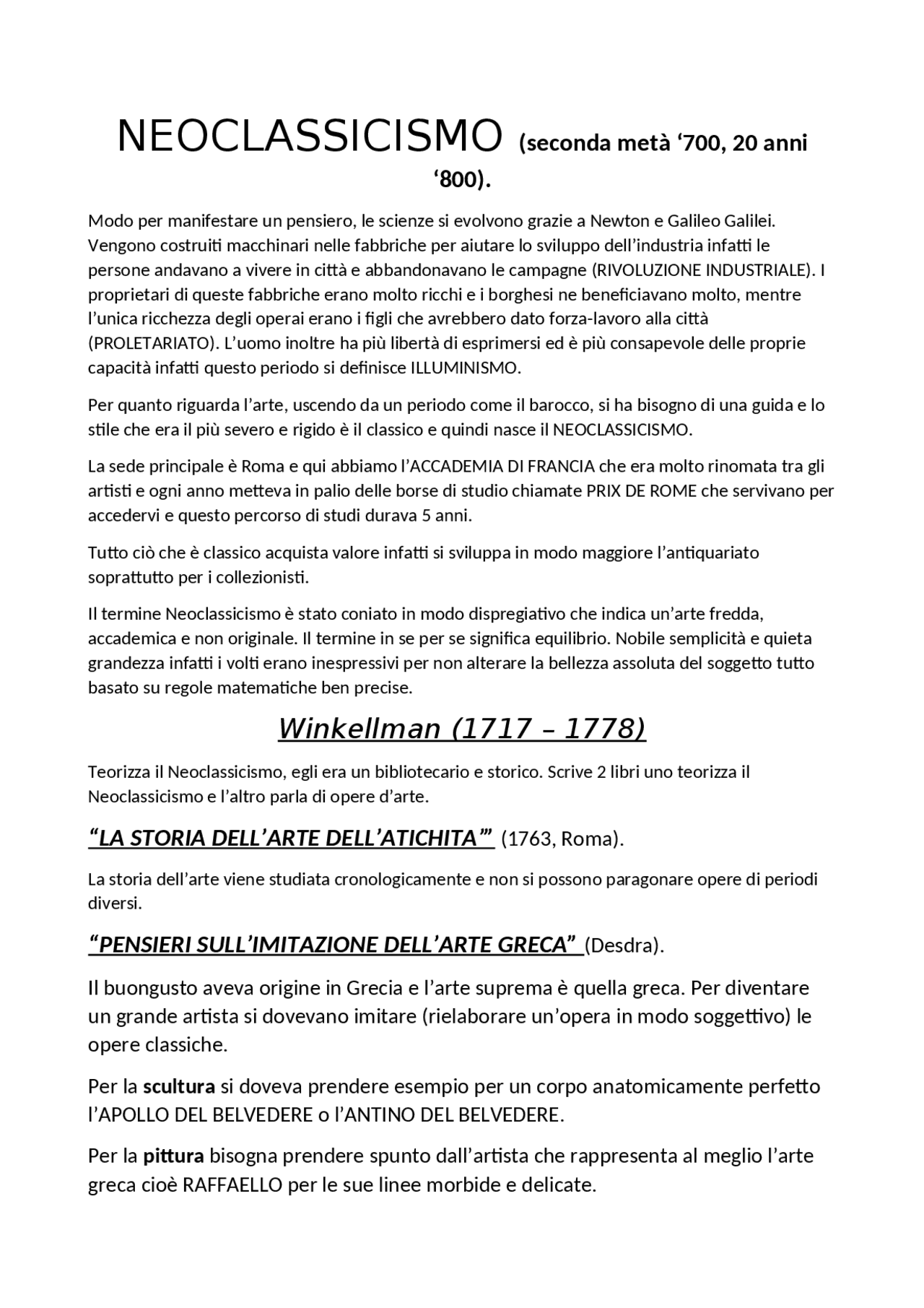 Neoclassicismo Pt1 Caratteristiche Docsity