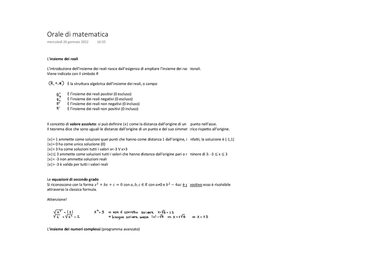 Appunti Completi Su Programma Di Elementi Di Matematica I Anno Docsity