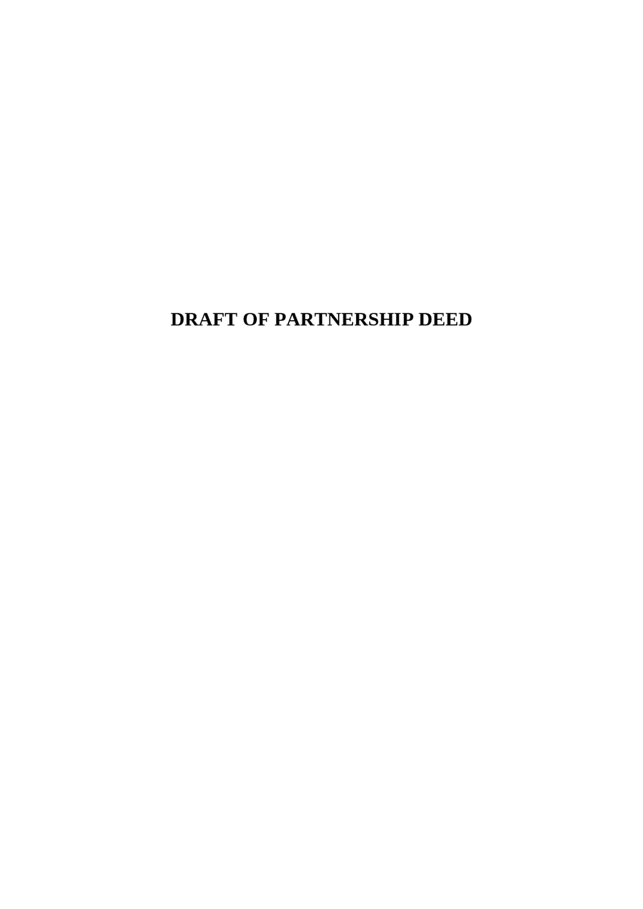 PARTNERSHIP DEED AND ITS DRAFT - Docsity