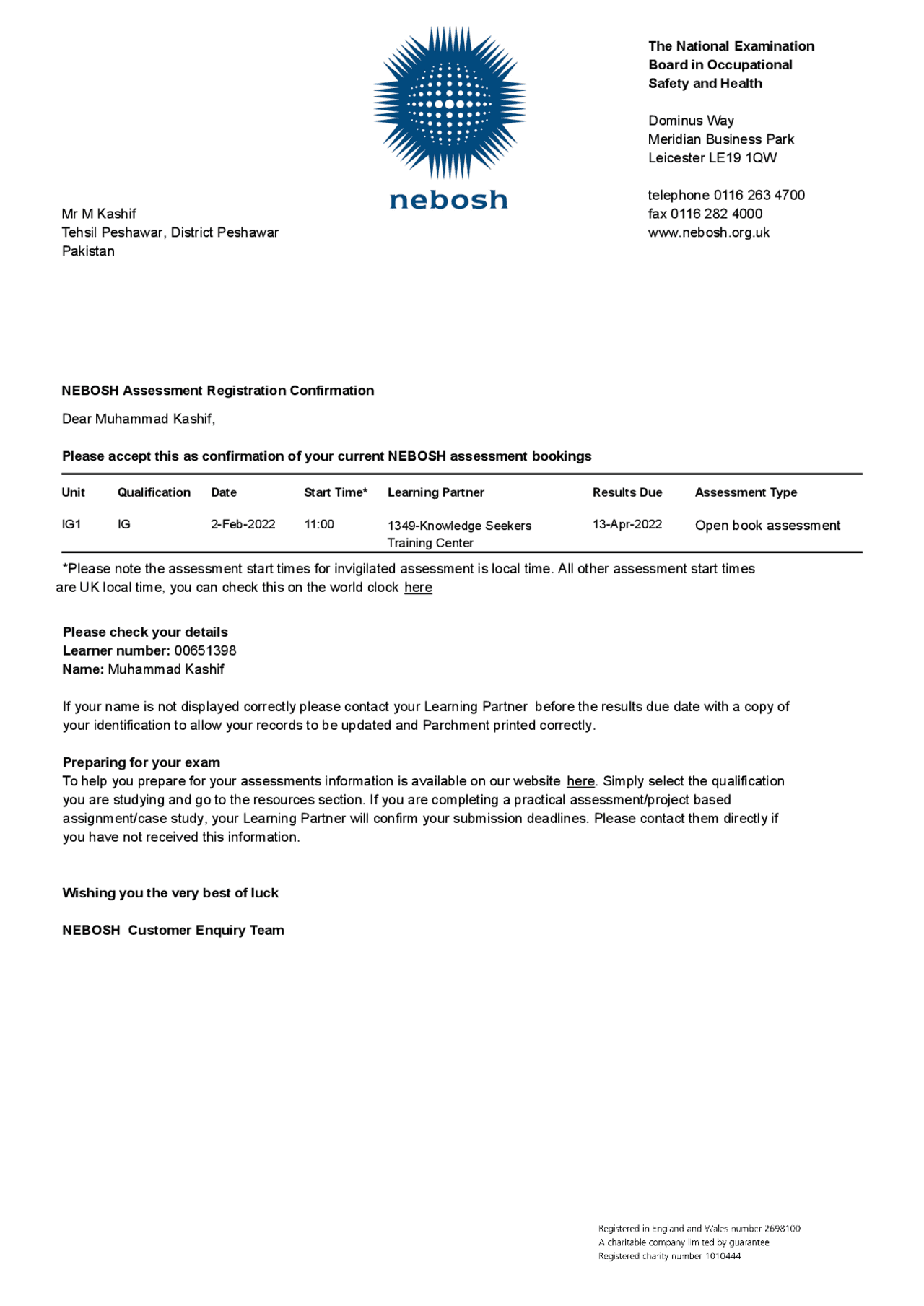 Ig2 report for nebosh - Docsity