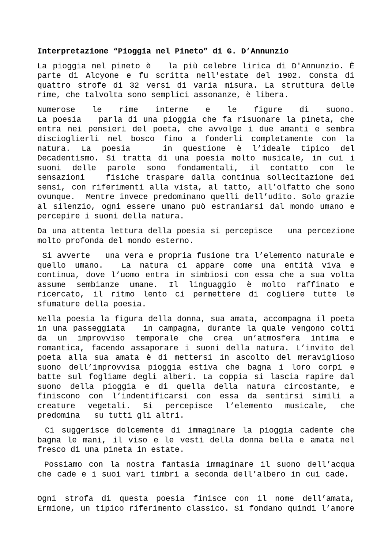 La Pioggia Nel Pineto Docsity