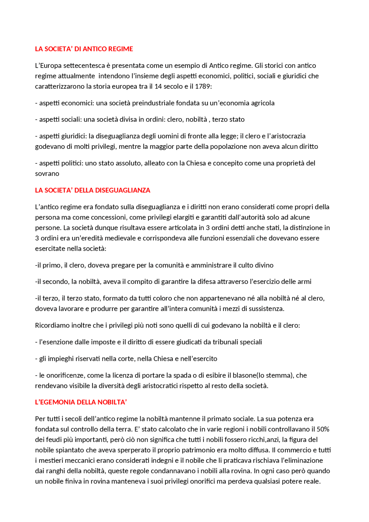 Antico Regime Storia Docsity