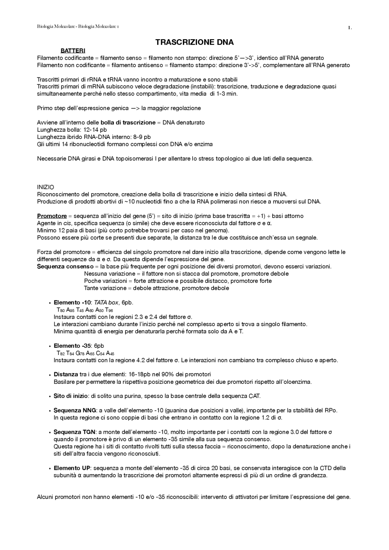 Trascrizione Del Dna In Procarioti Docsity