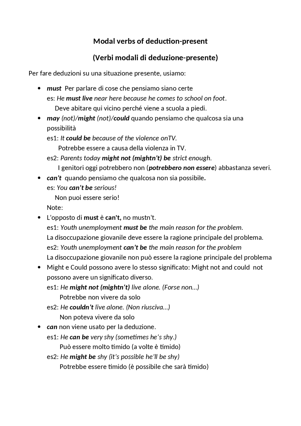 Verbi Modali Inglesi - Docsity