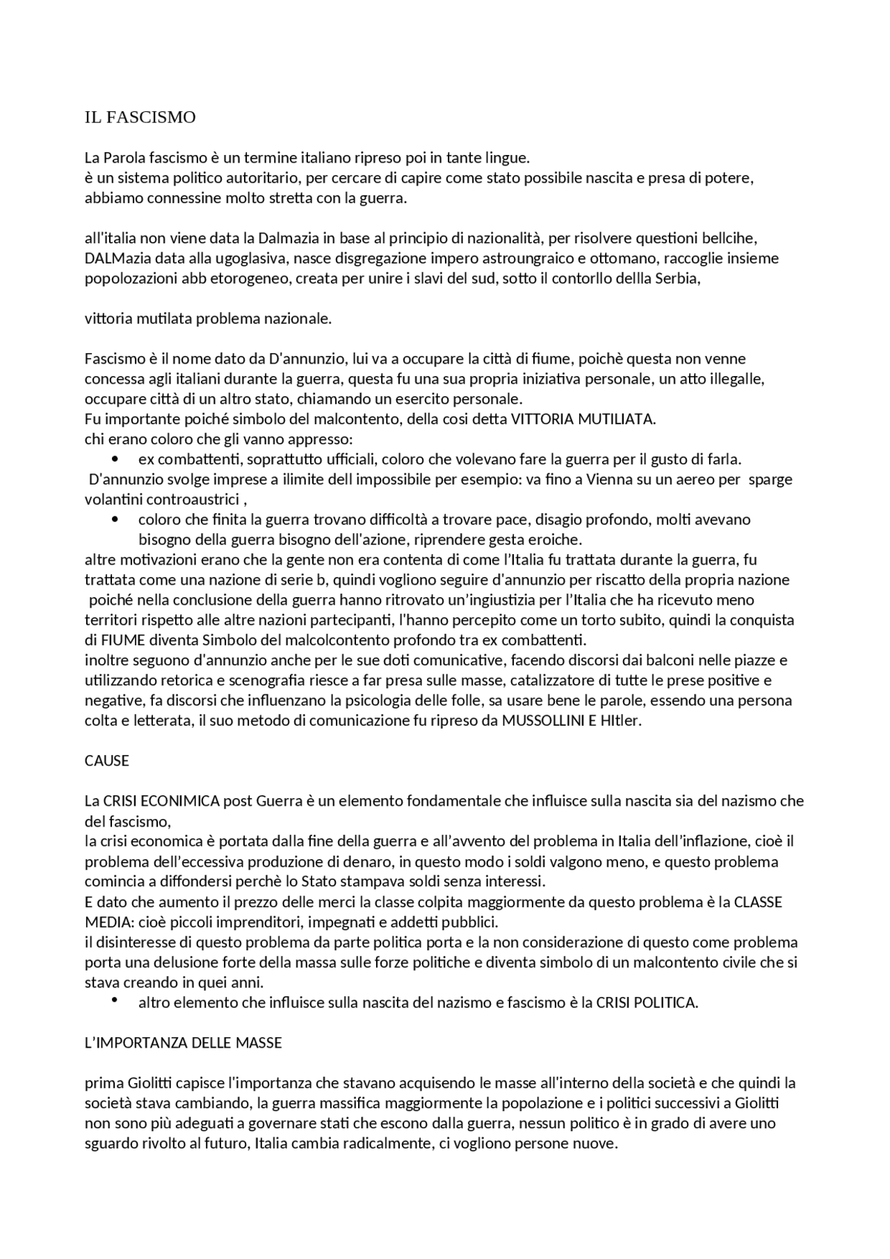 Riassunto Sul Fascismo Docsity
