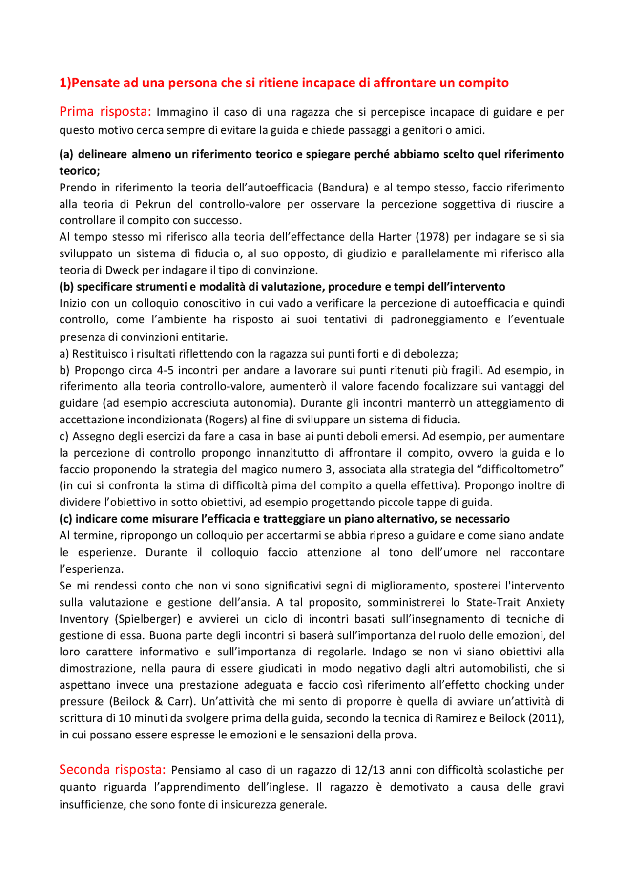 Domande E Risposte Alle Domande Applicative Di Motivazione Moè Docsity
